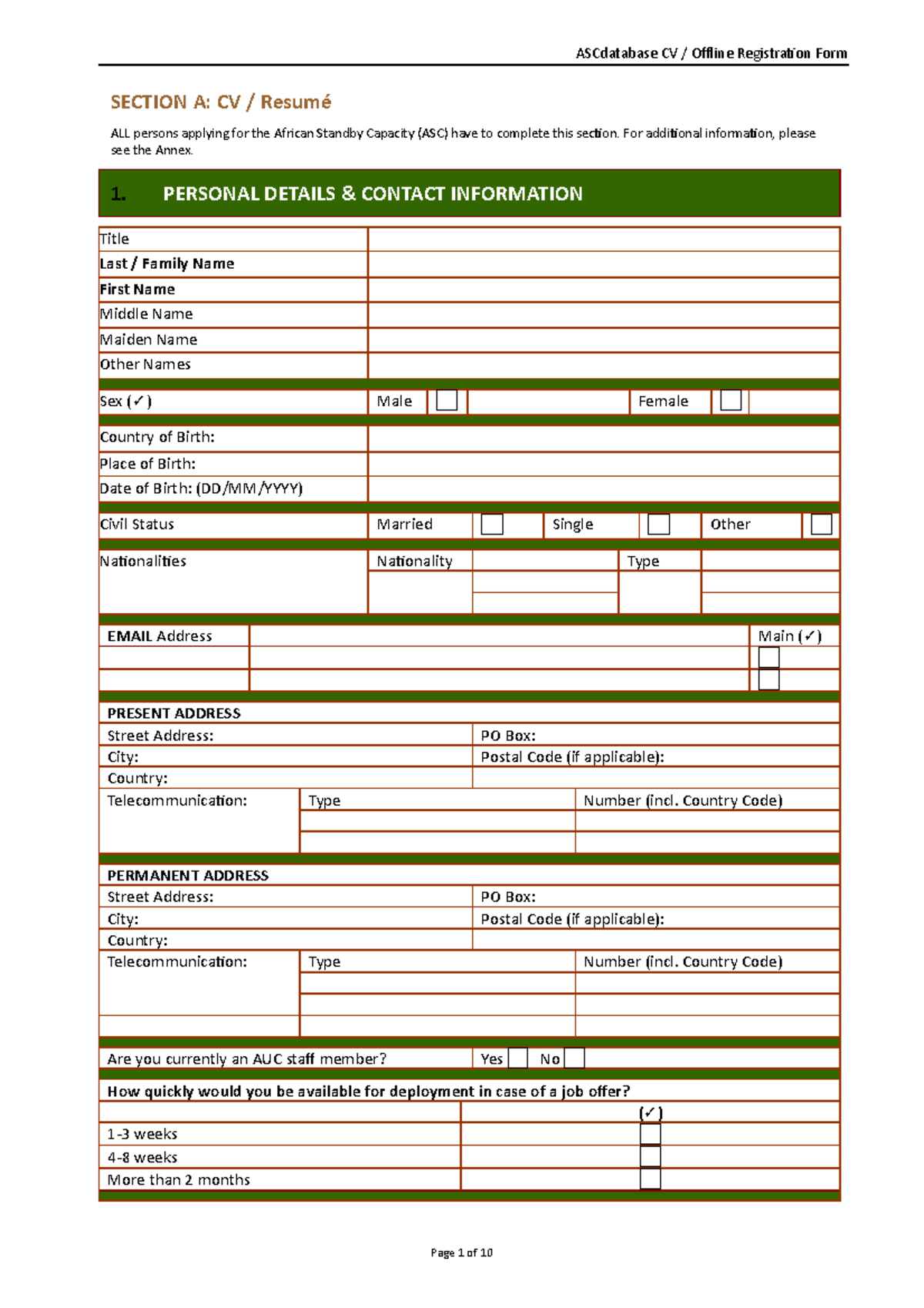 CV Offline-Registration-Form ASC - SECTION A: CV / Resumé ALL persons ...