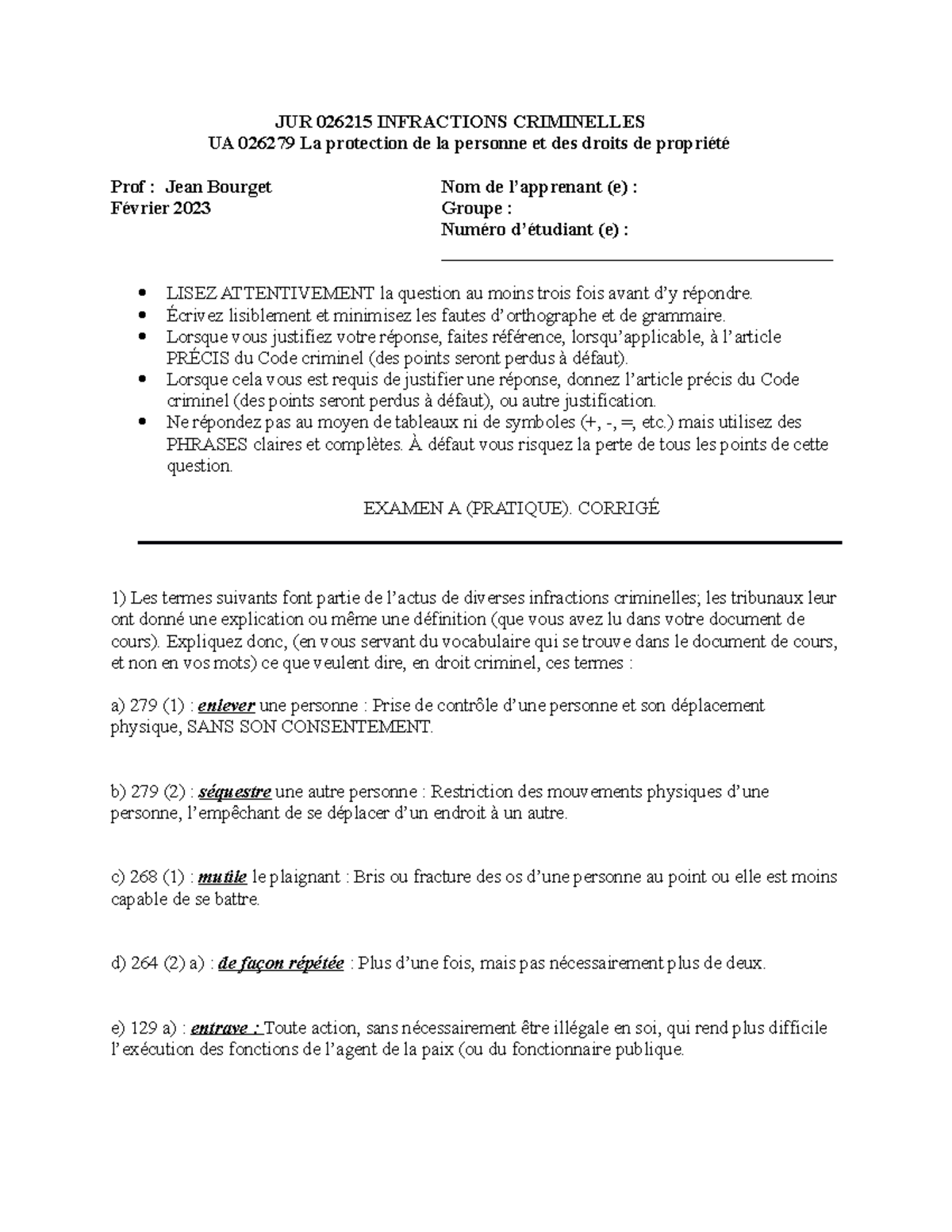 Examen de pratique A protection personne et droits propriété:Corrigé ...