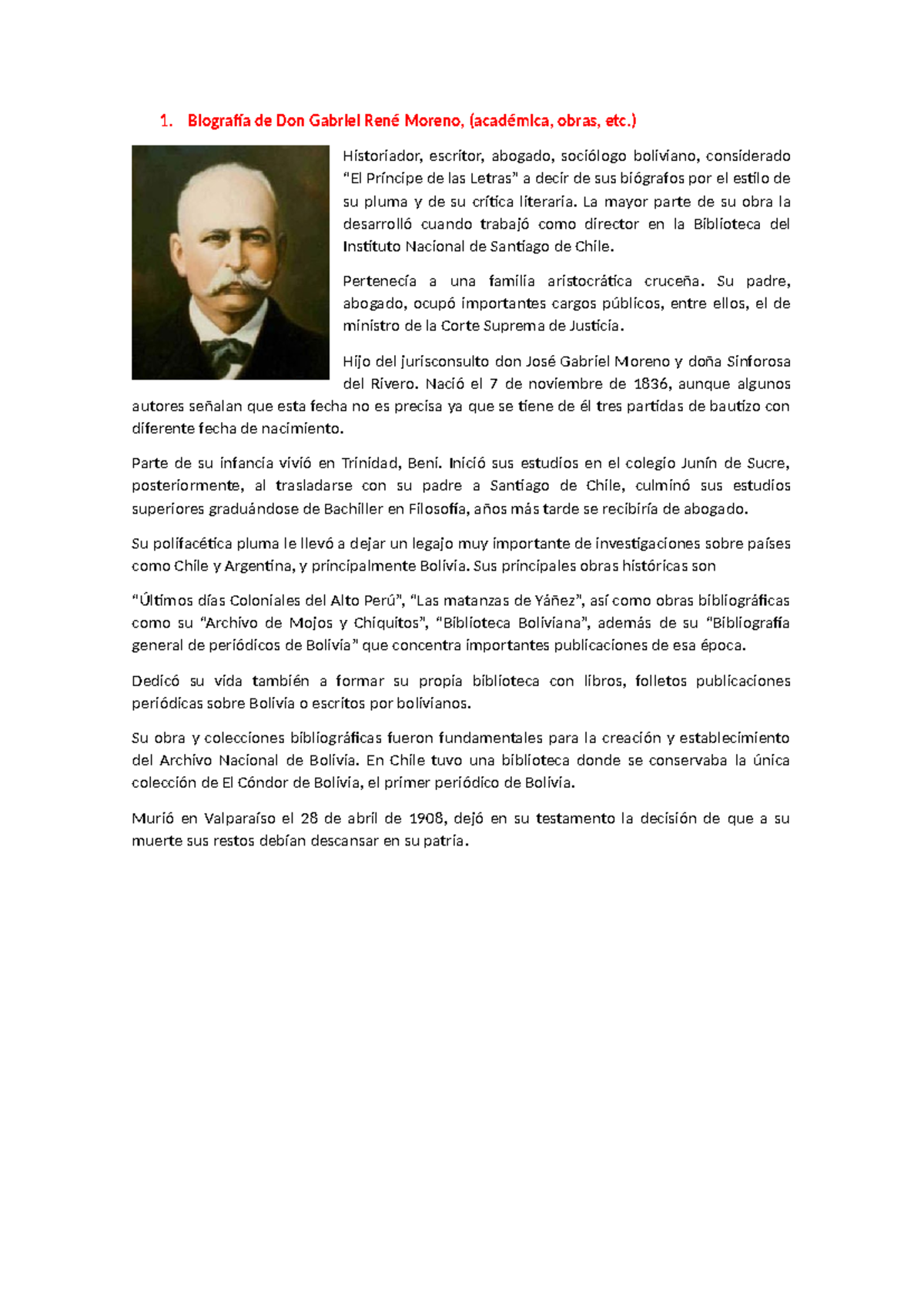 Biografía de Don Gabriel René Moreno - Biografía de Don Gabriel René ...