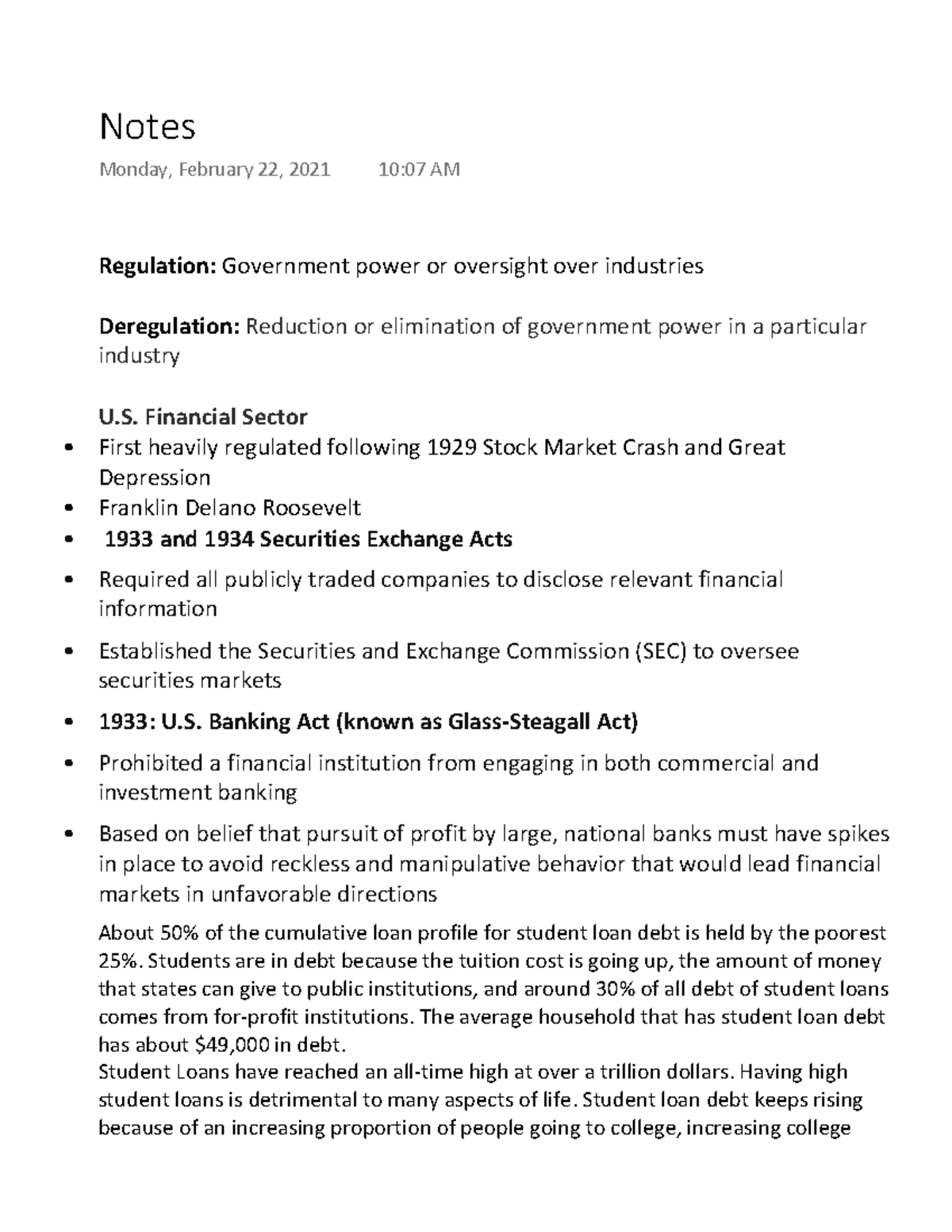 Notes soc344 - Regulation: Government power or oversight over ...