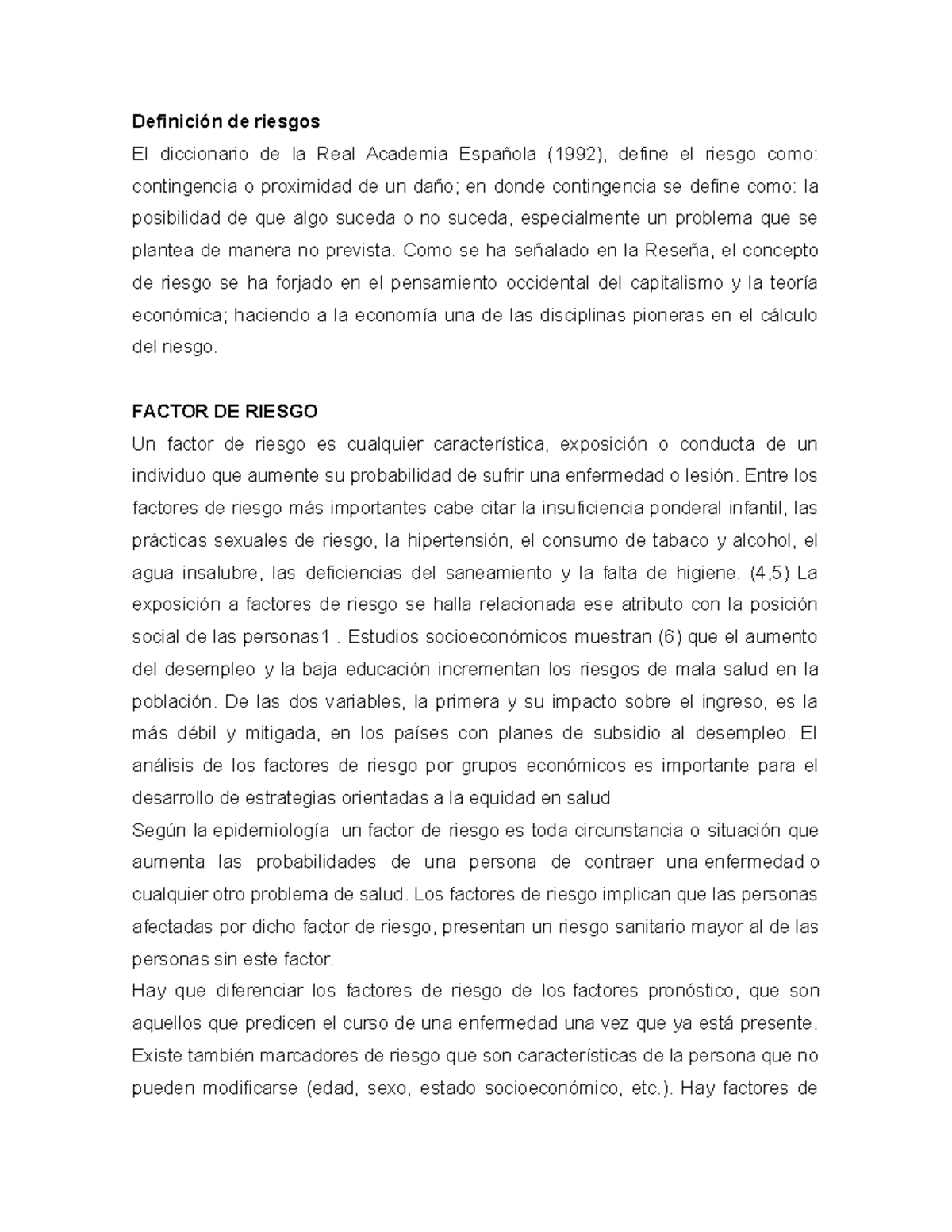 Definición de riesgos - Lecture notes 1 - Definición de riesgos El ...