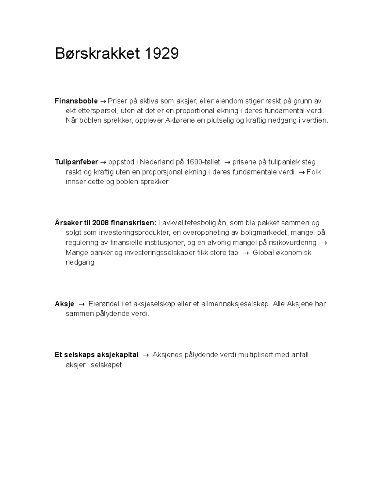 Børskrakket 1929 - Børskrakket 1929 Finansboble →Priser på aktiva som ...