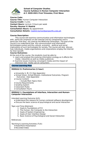 Course Syllabus: Introduction to Computing - Republic of the ...
