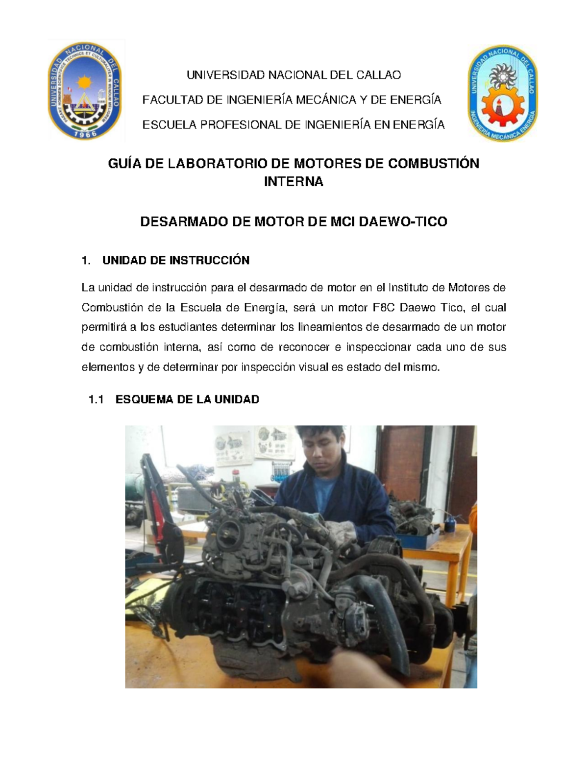 01. LAB. Desarmado DE Motor DE MCI Daewo-TICO - UNIVERSIDAD NACIONAL ...