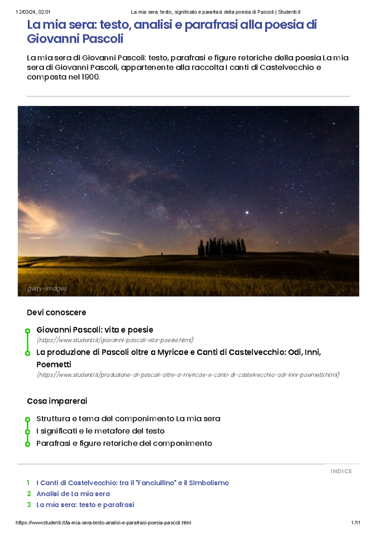 La mia sera testo, significato e parafrasi della poesia di Pascoli ...