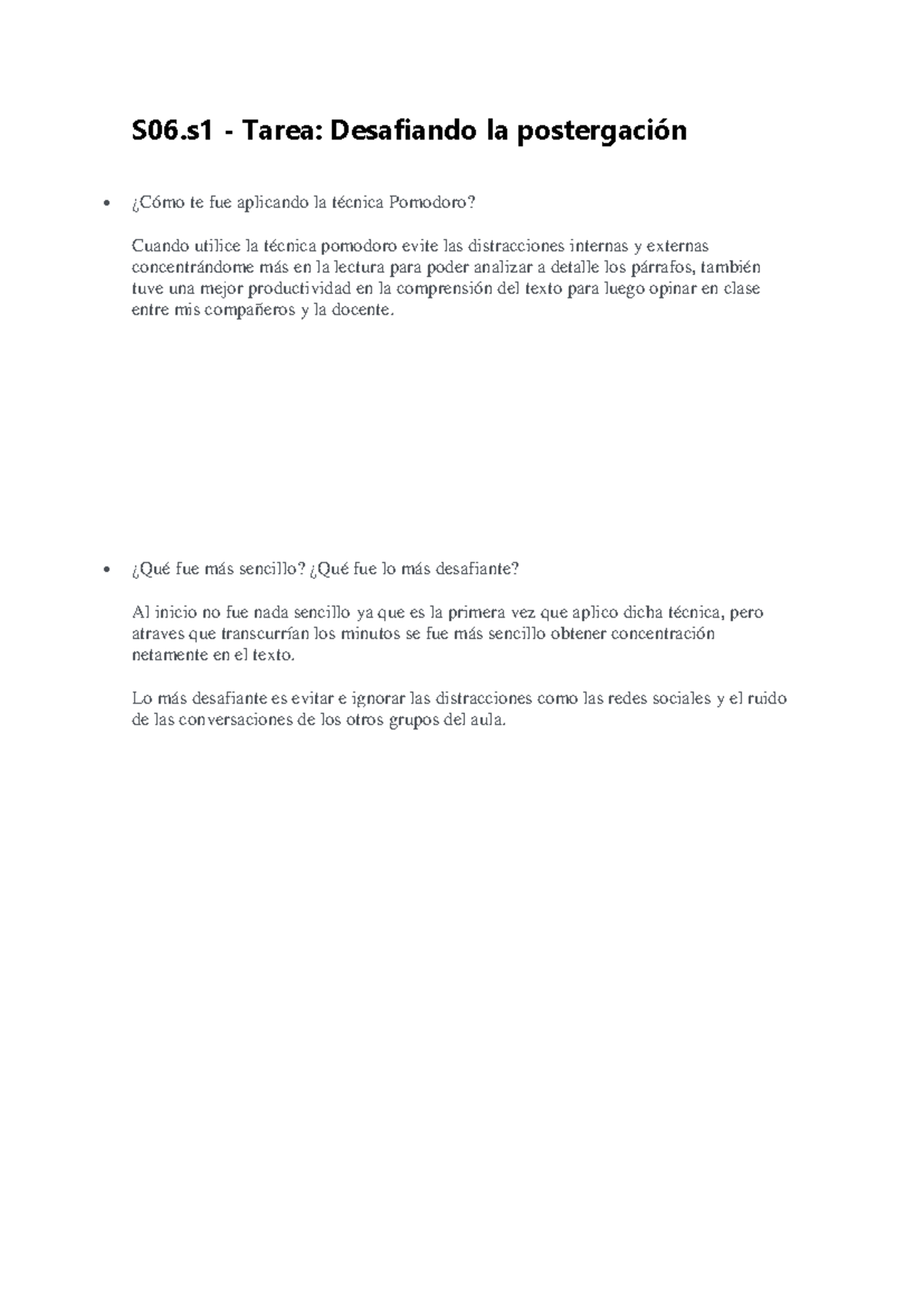 IVU Actividad 6 Jonathan - S06 - Tarea: Desafiando la postergación ¿Cómo te fue aplicando la ...