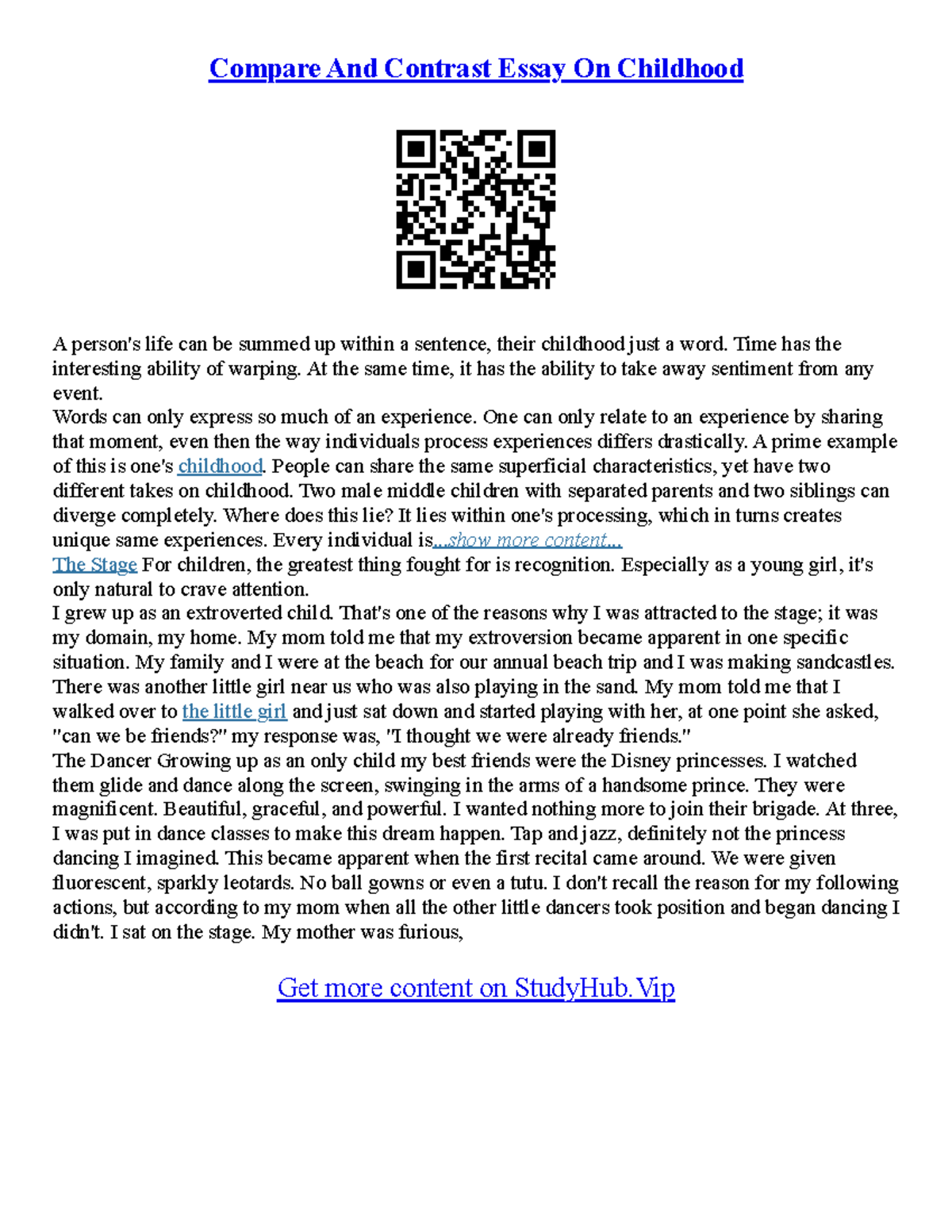 Compare Contrast Essay Topics - Compare And Contrast Essay On Childhood ...