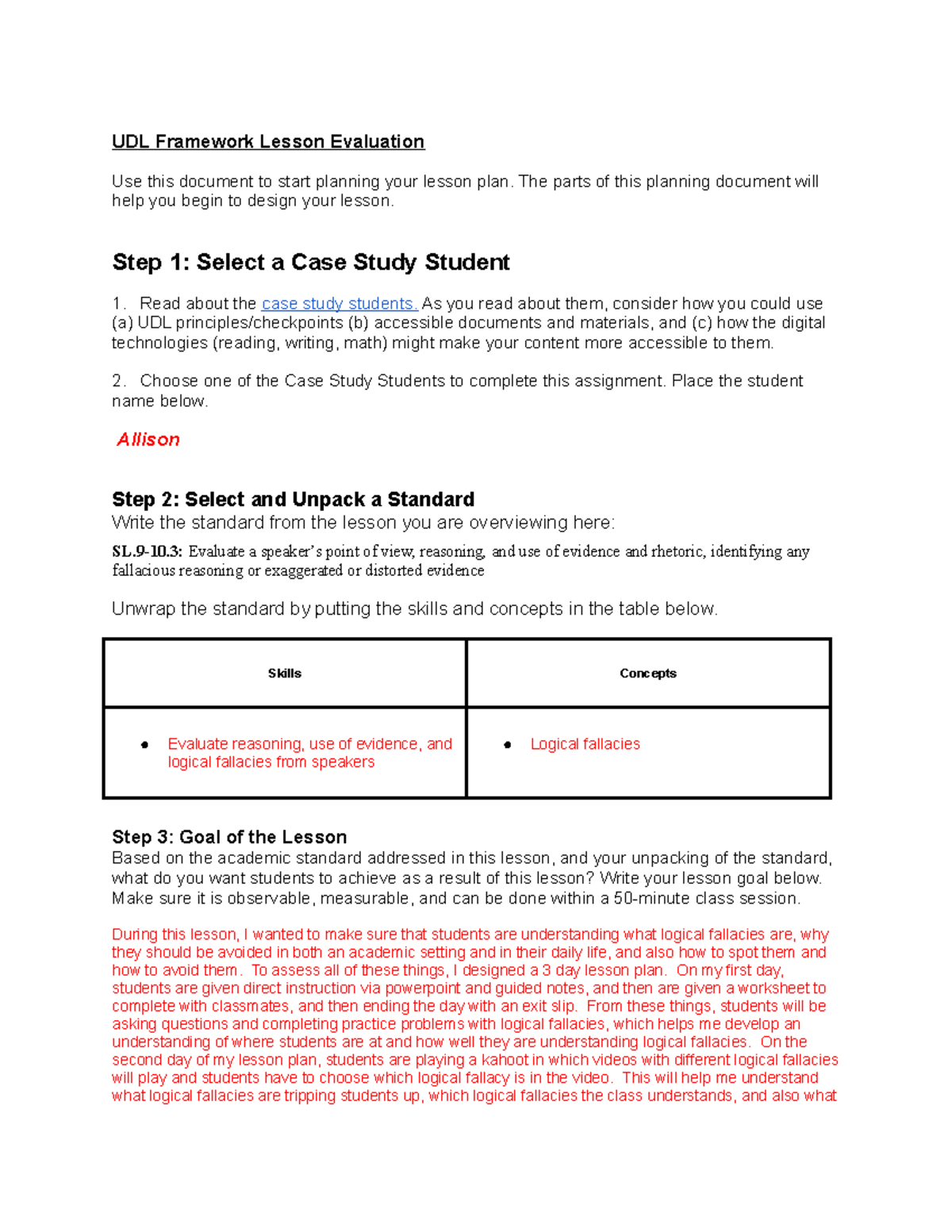 UDL Framework Lesson Evaluation (Toolbox) - UDL Framework Lesson ...