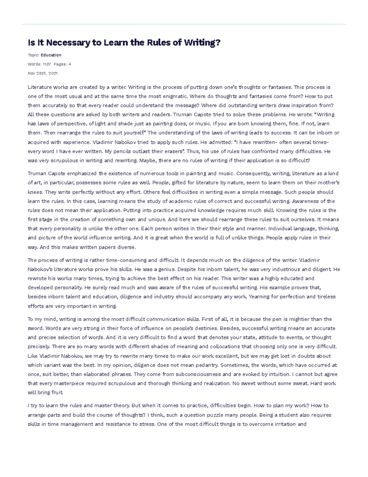 Is It Necessary to Learn the Rules of Writing Free Essay Example - Is ...