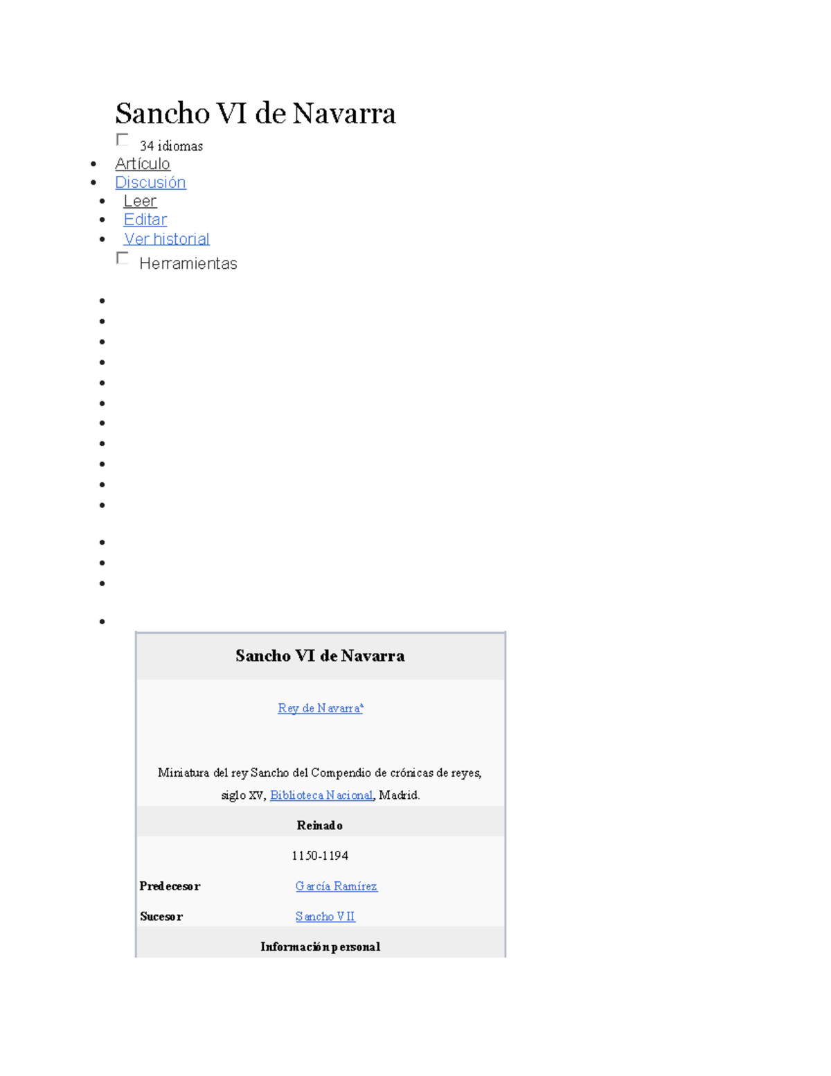 Sancho VI de Navarra - Reinado 1150- Predecesor García Ramírez Sucesor ...