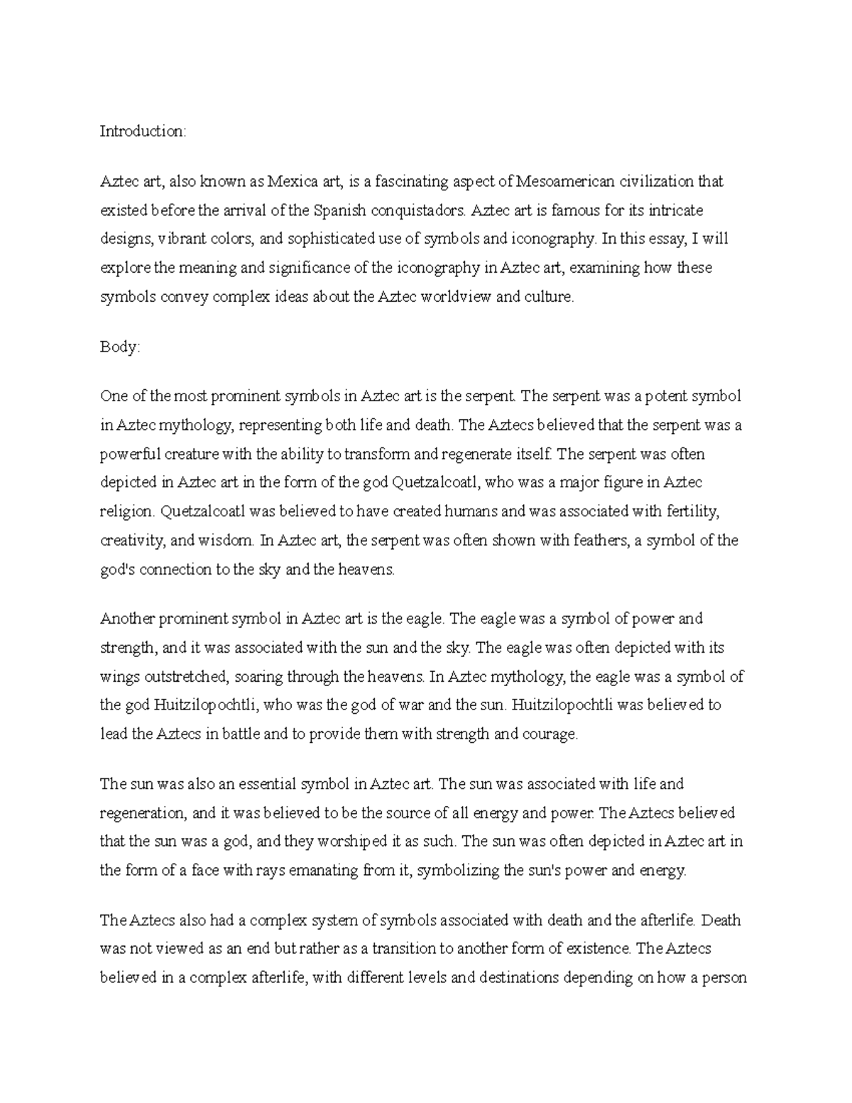 Title The Iconography of Aztec Art Symbolism and Meaning in the Pre ...