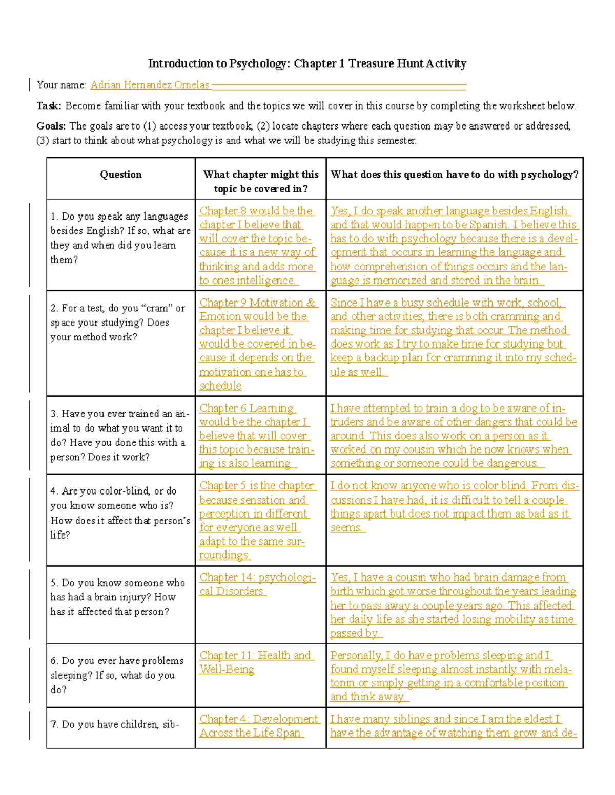 Week 1 Treasure Hunt Intro Activity - Introduction to Psychology ...