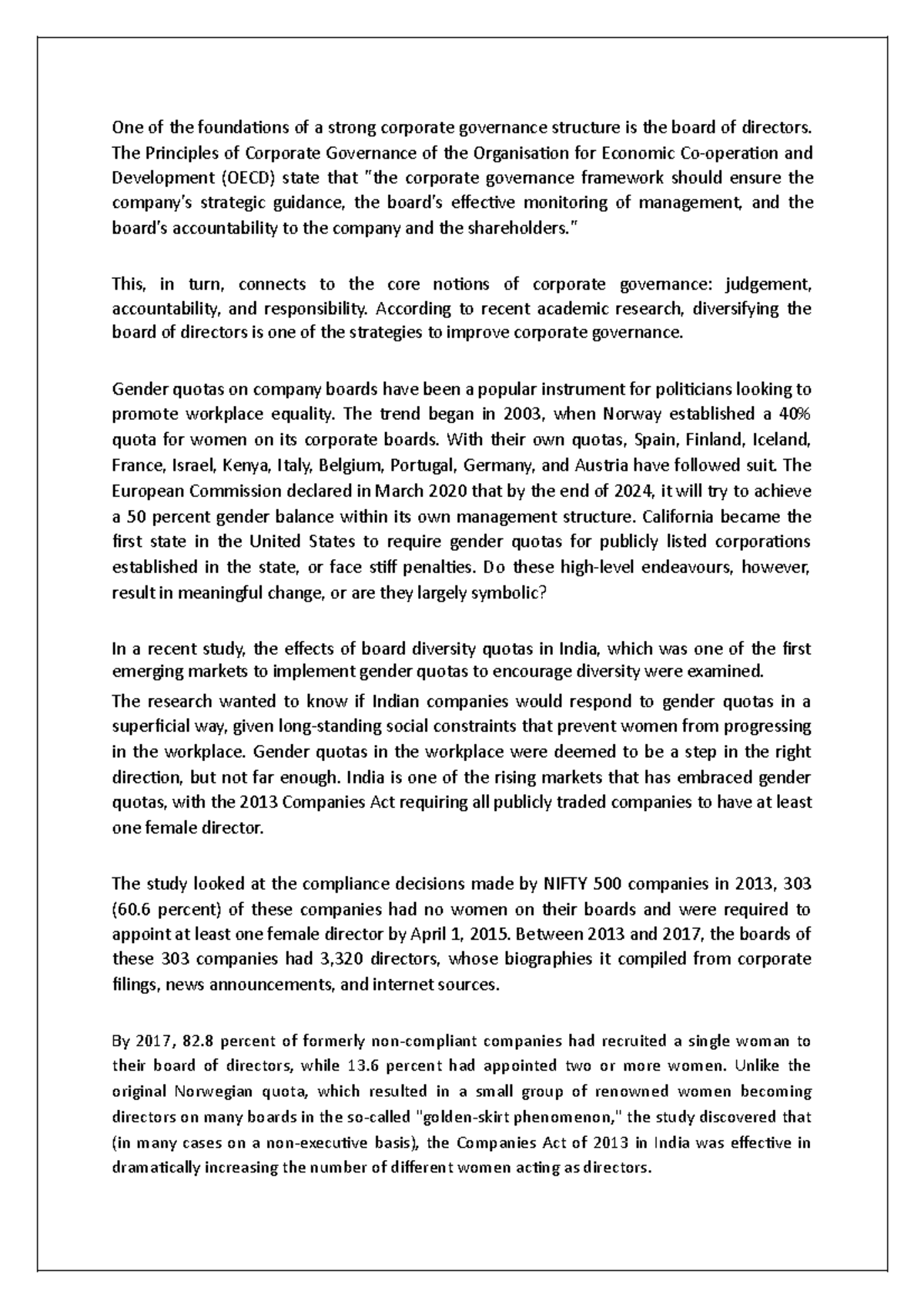 Corporate Governance - Report Twenty Two - One of the foundations of a ...