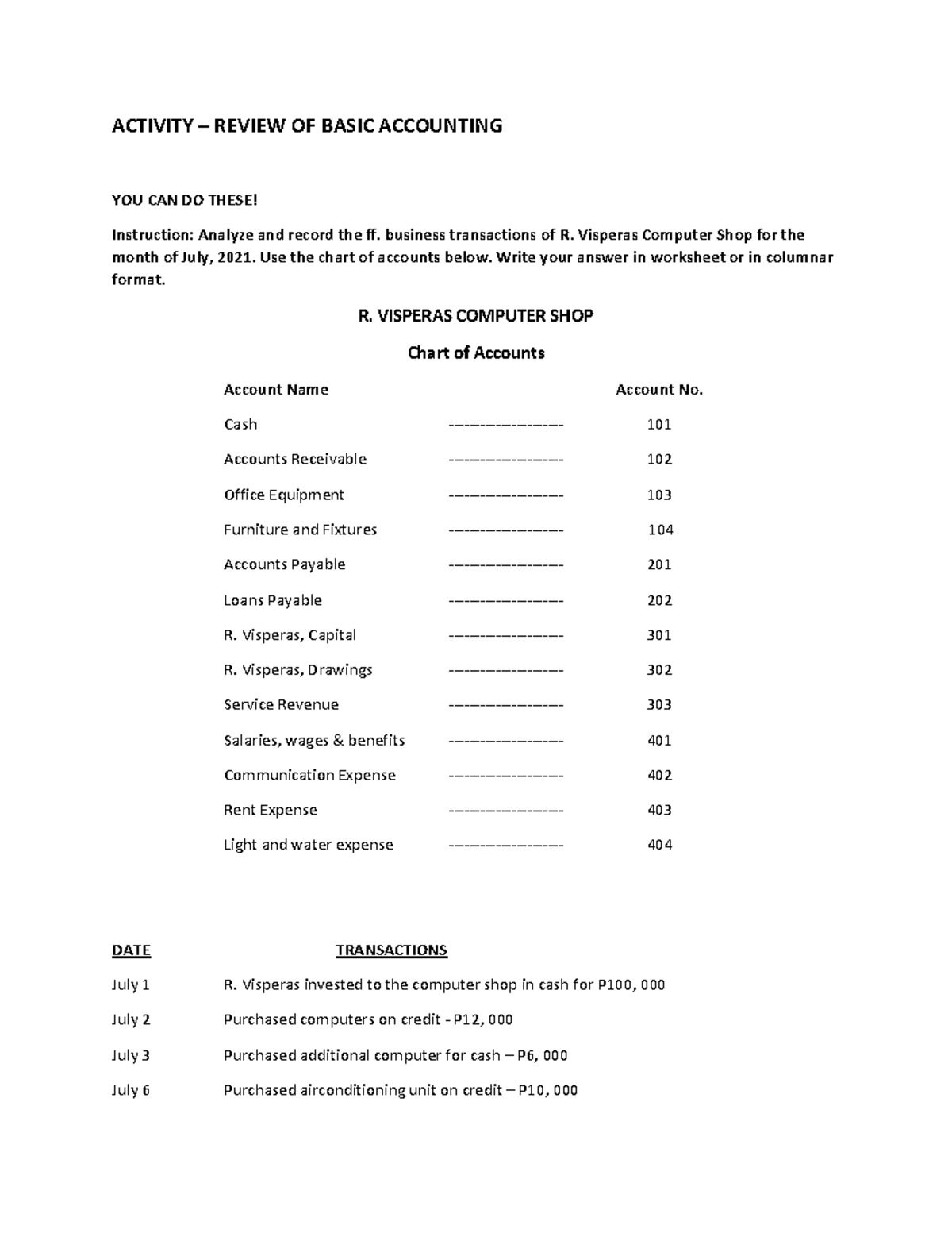 Activity-RBA - What are the basics of accounting? Basic accounting ...