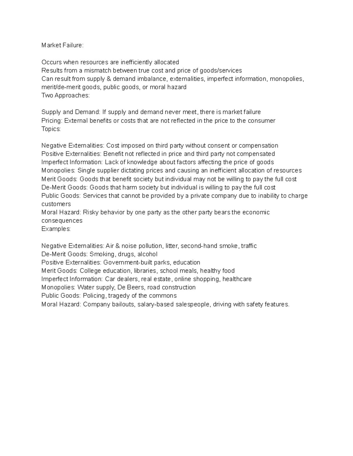 Week 5: Market Failure - Market Failure: Occurs when resources are ...