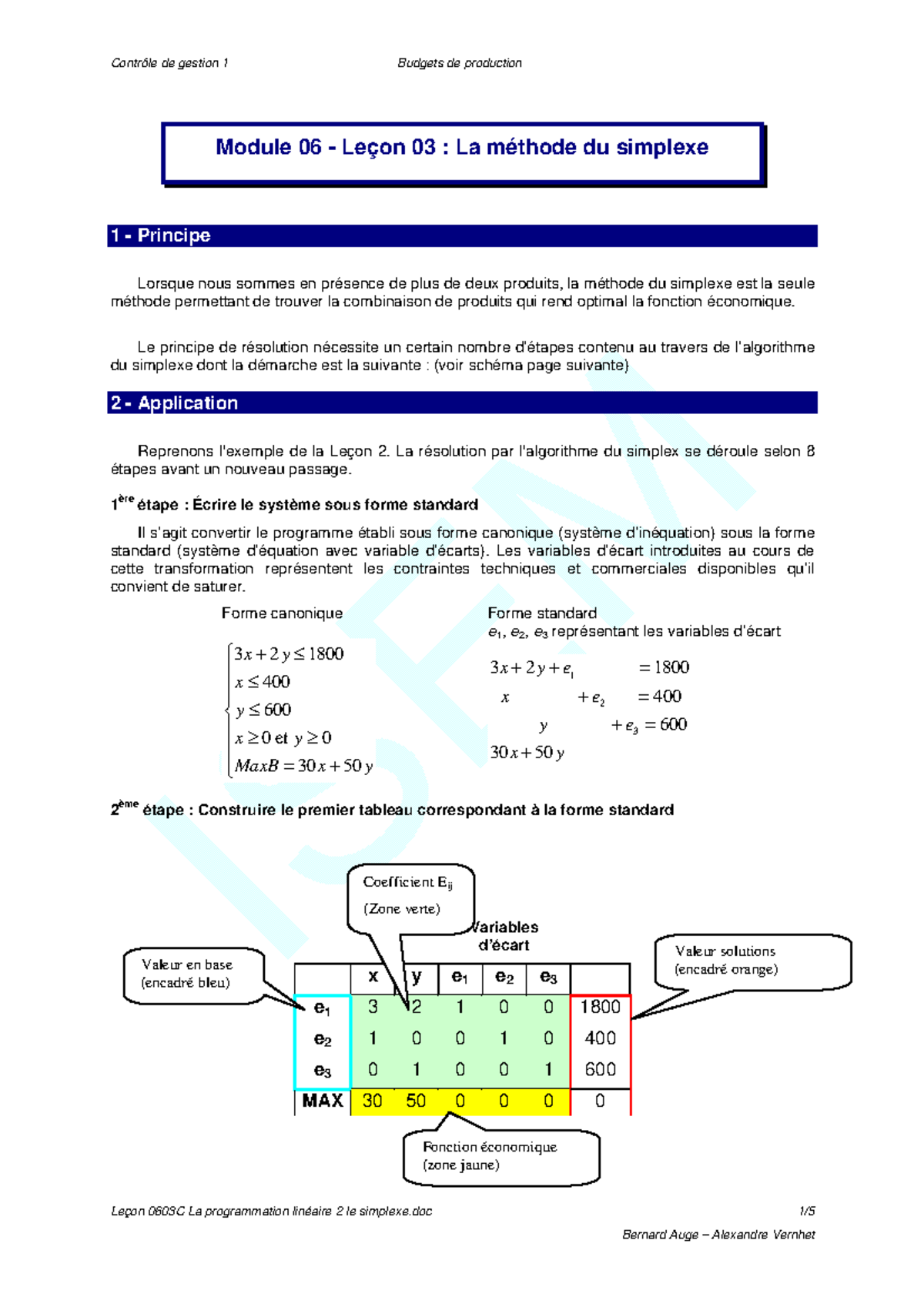 Methode du simplexe - simplex - Leçon 0603C La programmation linéaire 2 ...
