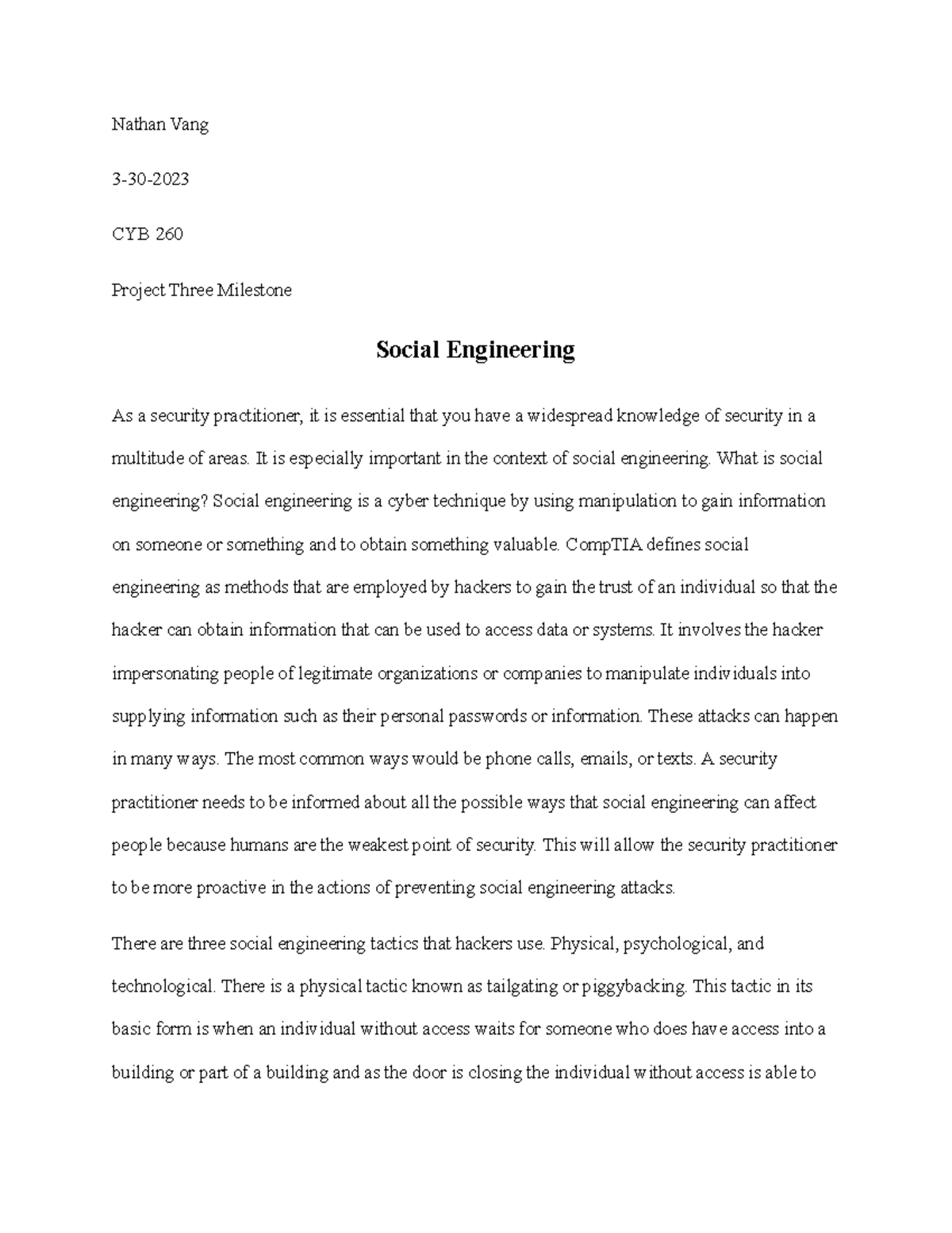 CYB260 Project Three Milestone Nathan Vang - Nathan Vang 3-30- CYB 260 ...