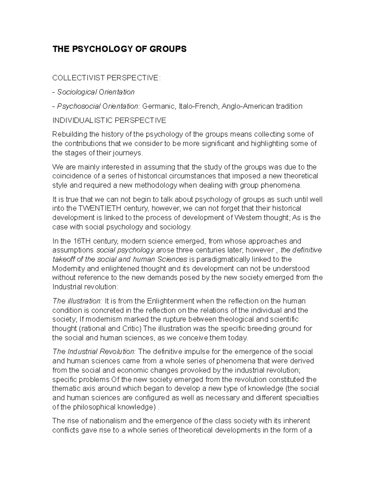 The psychology of groups - THE PSYCHOLOGY OF GROUPS COLLECTIVIST ...