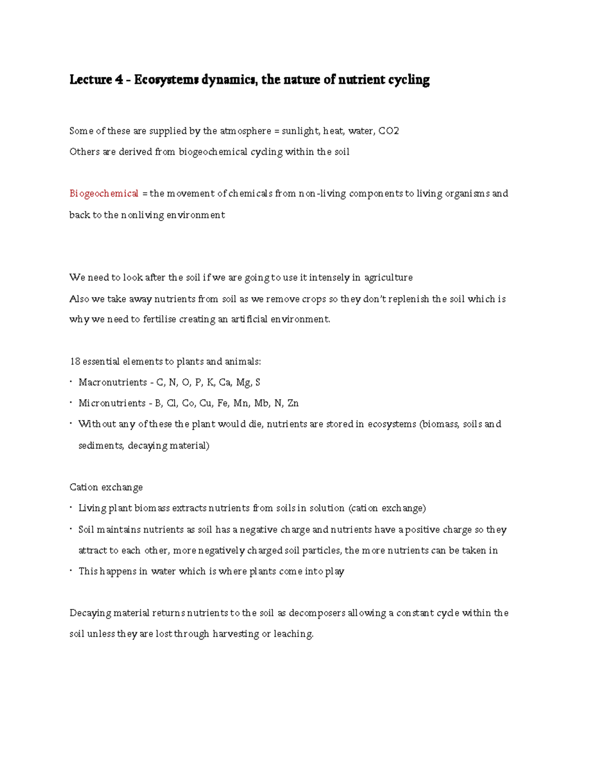 4 Nature of nutrients - Lecture notes 4 - Lecture 4 - Ecosystems ...