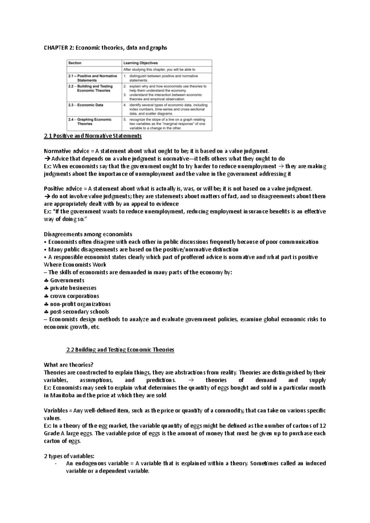 ECON201 CHAP 2 - Summary Introduction to Microeconomics - CHAPTER 2: Economic theories, data and ...