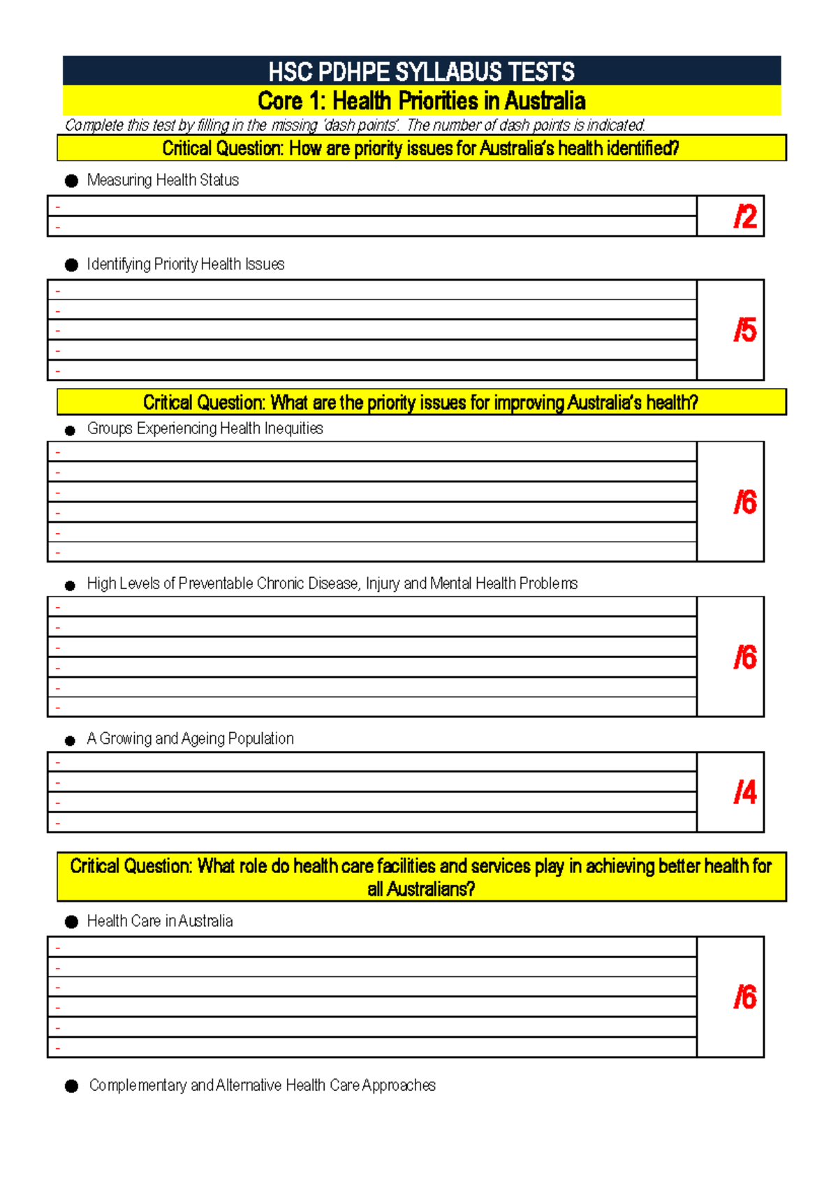 HSC Pdhpe Syllabus Tests - HSC PDHPE SYLLABUS TESTS Core 1: Health ...