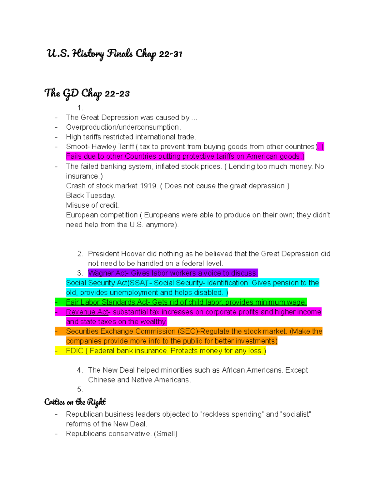 U.S. History Finals - Goes over the entire second semester, and all ...