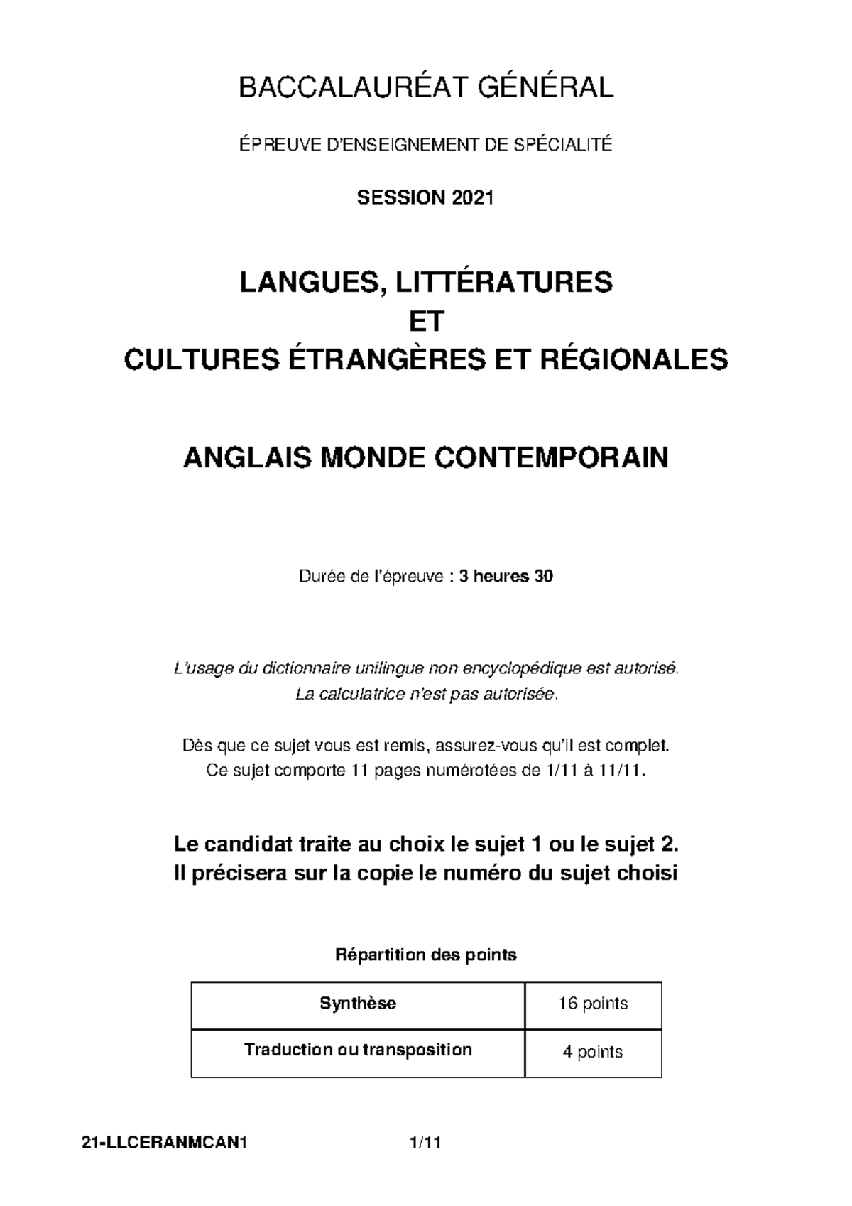 Spe llcer amc 2021 amerique nord sujet officiel - BACCALAURÉAT GÉNÉRAL ÉPREUVE D’ENSEIGNEMENT DE ...