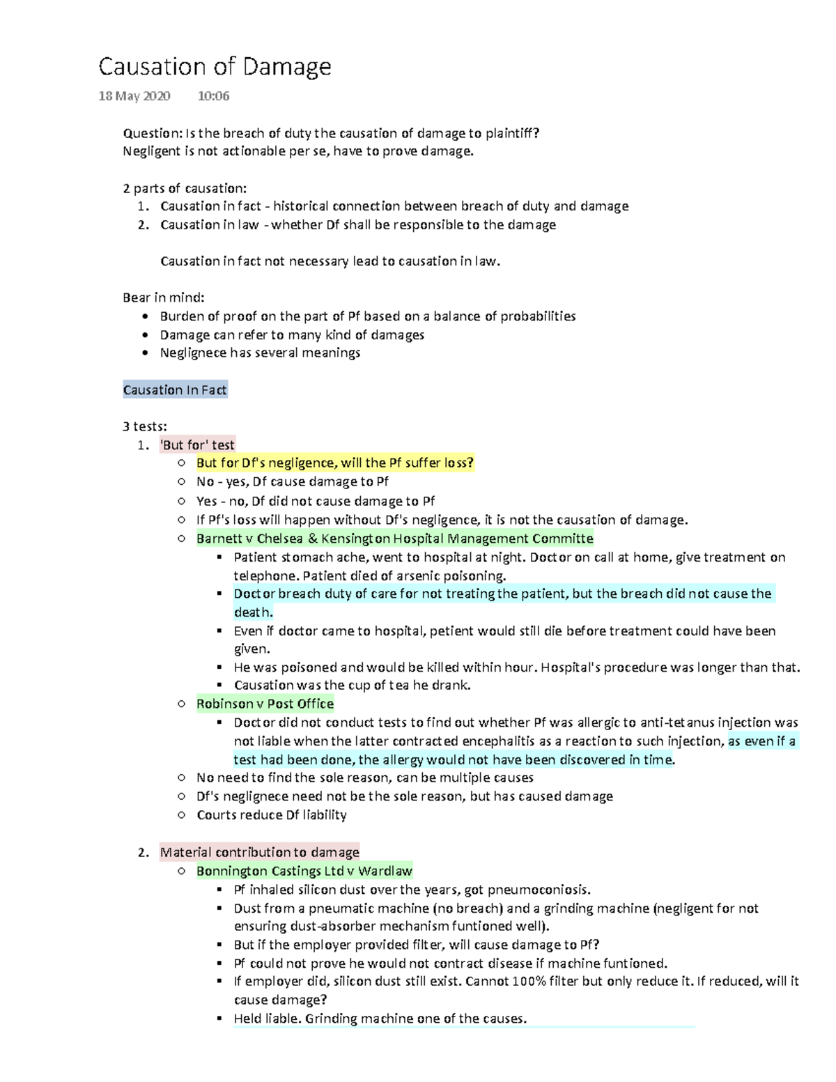Causation of Damage Notes - Warning: TT: undefined function: 32 - Studocu