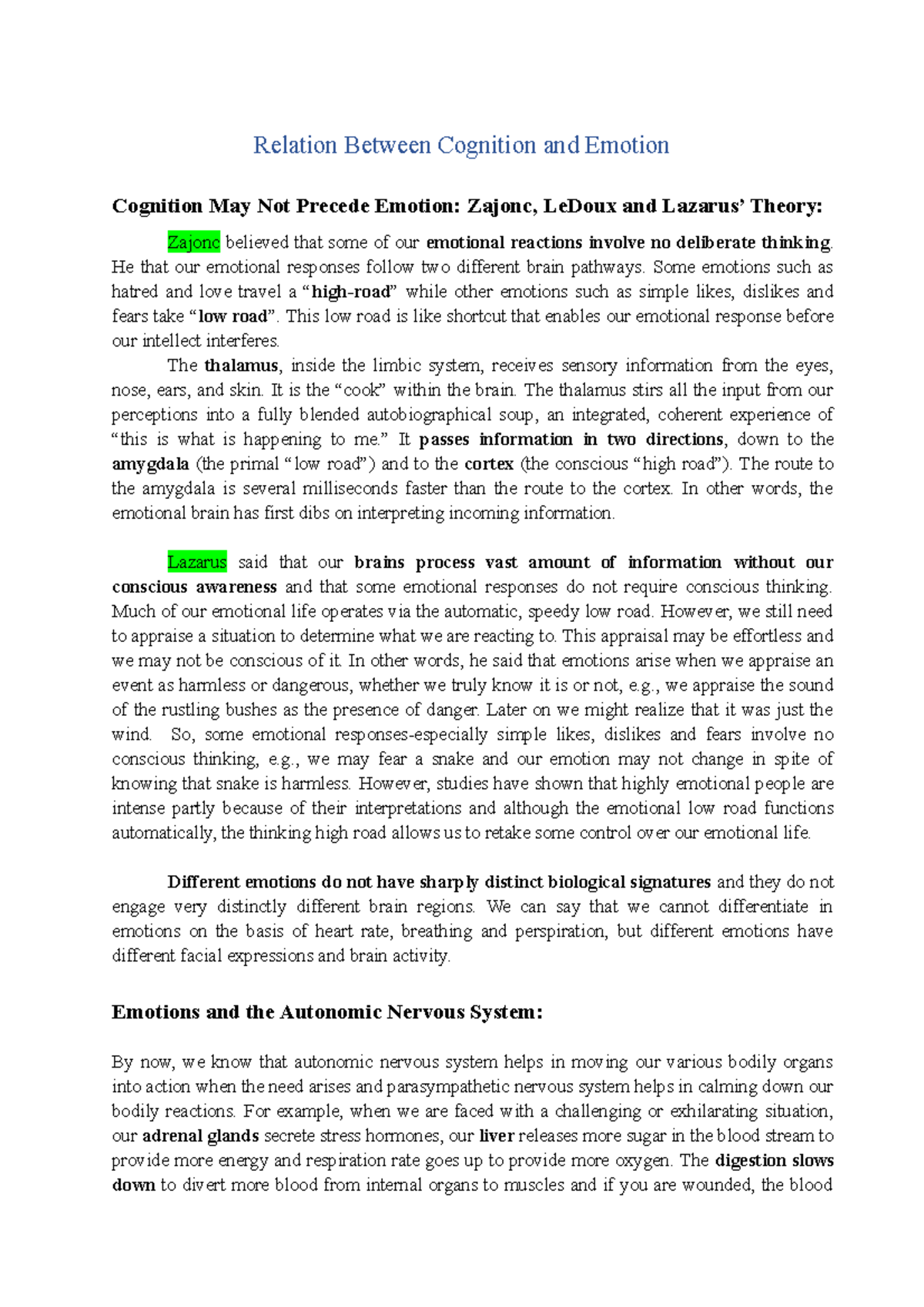 4.B & D- Relation Between Cognition and Emotion and Measurement of ...