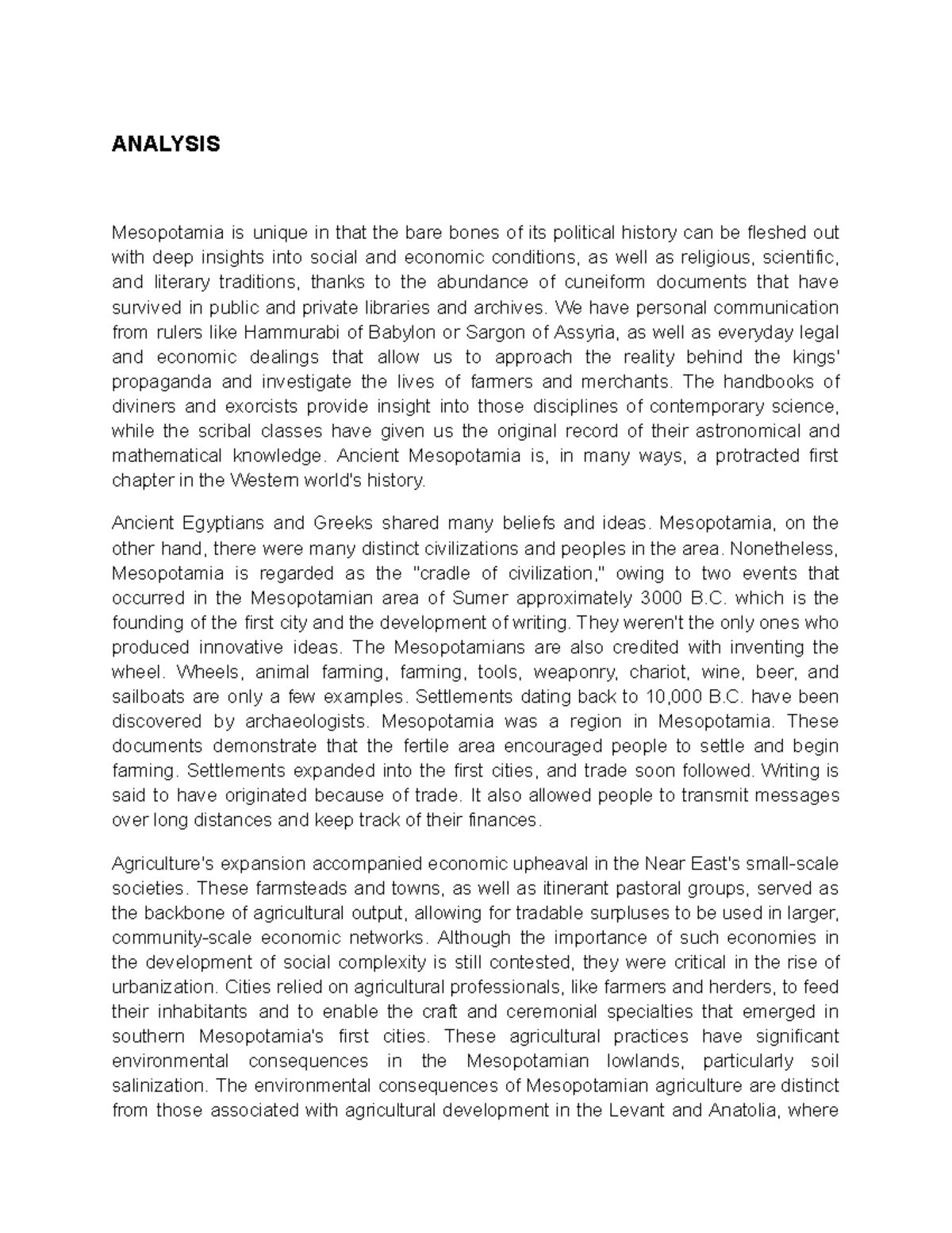 Political Economy IN Ancient Mesopotamia Analysis - ANALYSIS ...