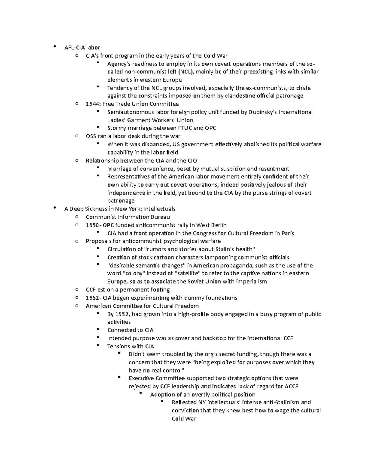CIA Readings Pt 2 - AFL-CIA labor o CIA's front program in the early ...
