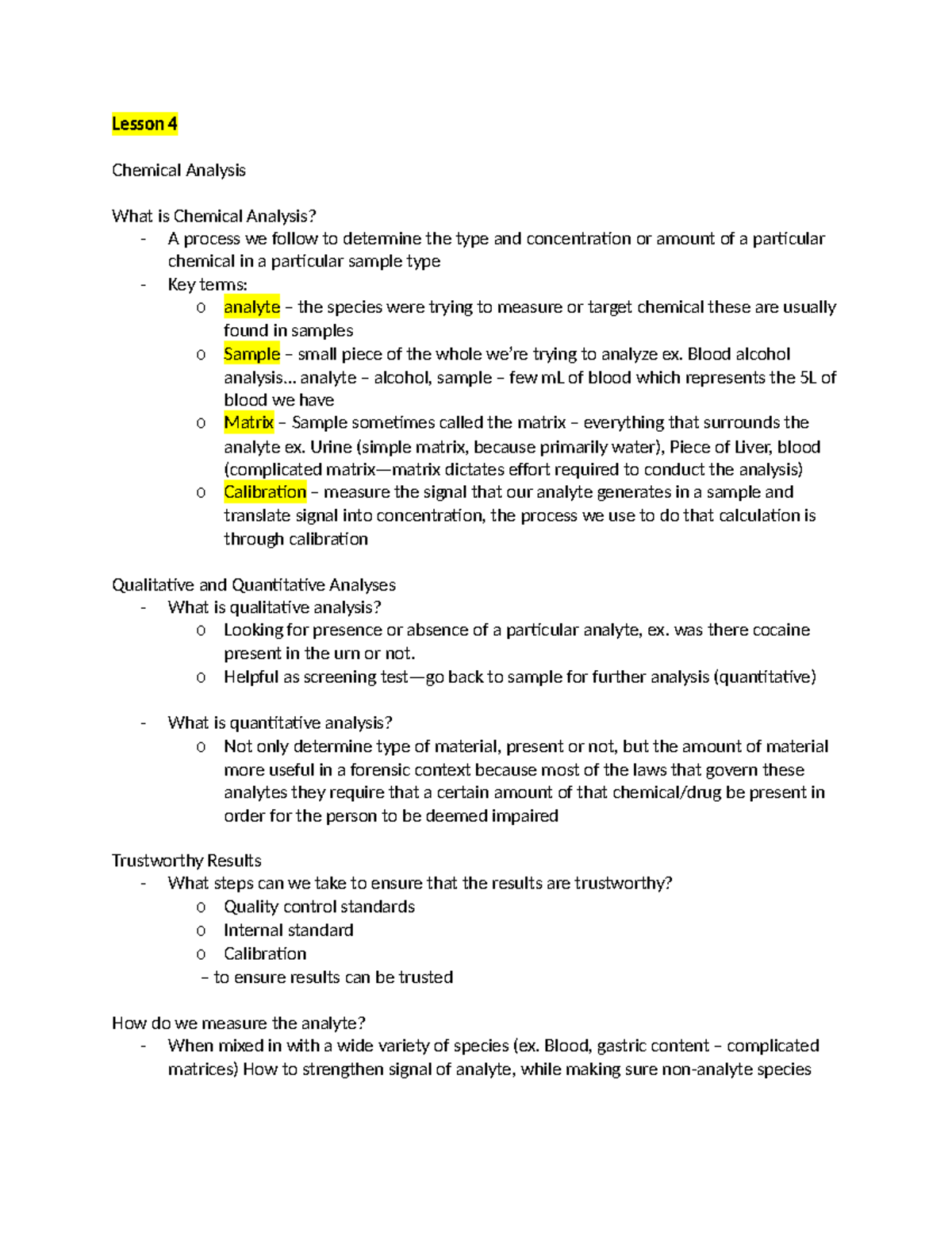 CHEM 203.docx - study help - Lesson 4 Chemical Analysis What is ...
