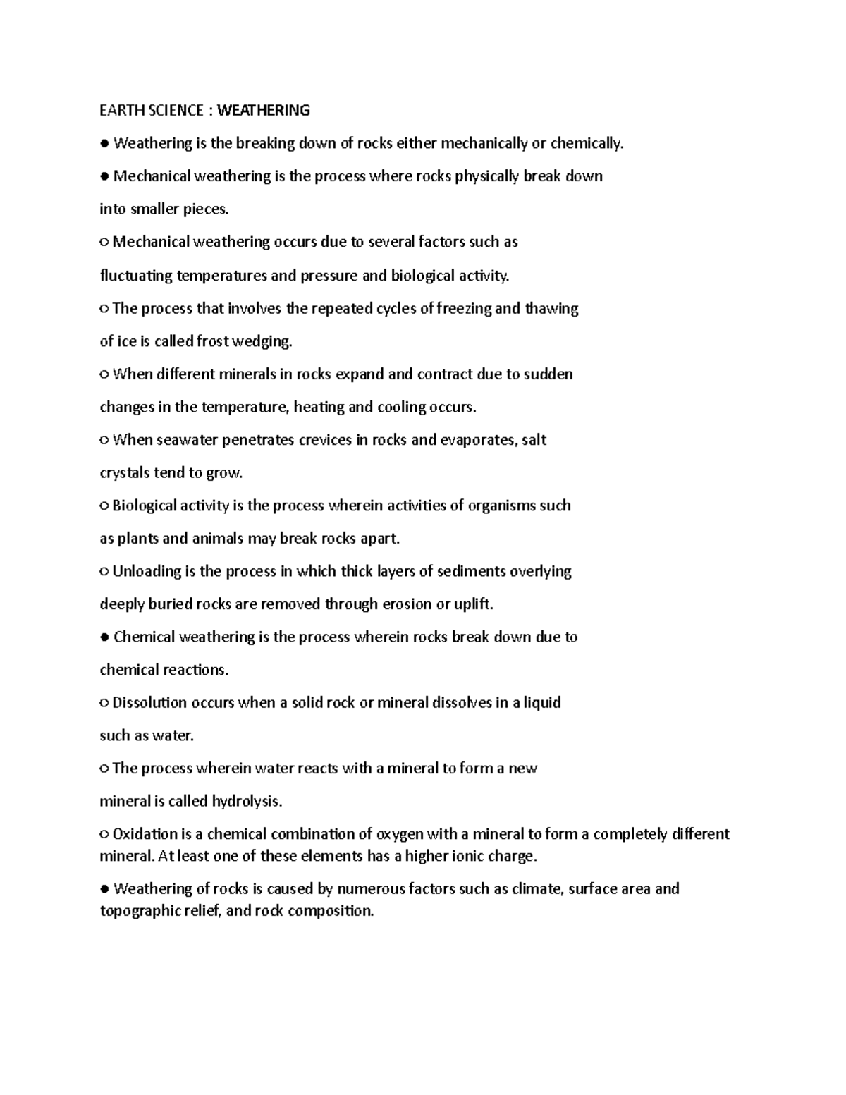 Earth- Science - For review - EARTH SCIENCE : WEATHERING Weathering is ...