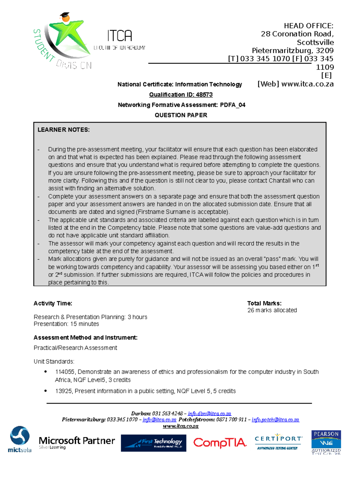 PFA 04 Question paper - Networking IT study material - 28 Coronation ...
