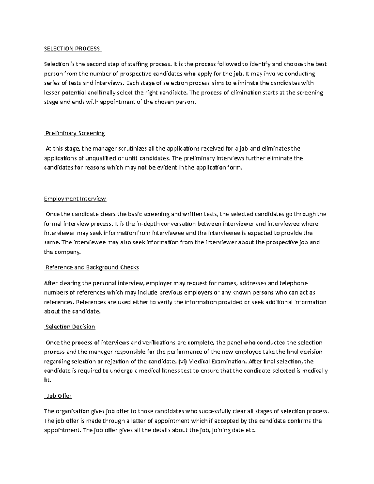 Selection Process - SELECTION PROCESS Selection is the second step of ...