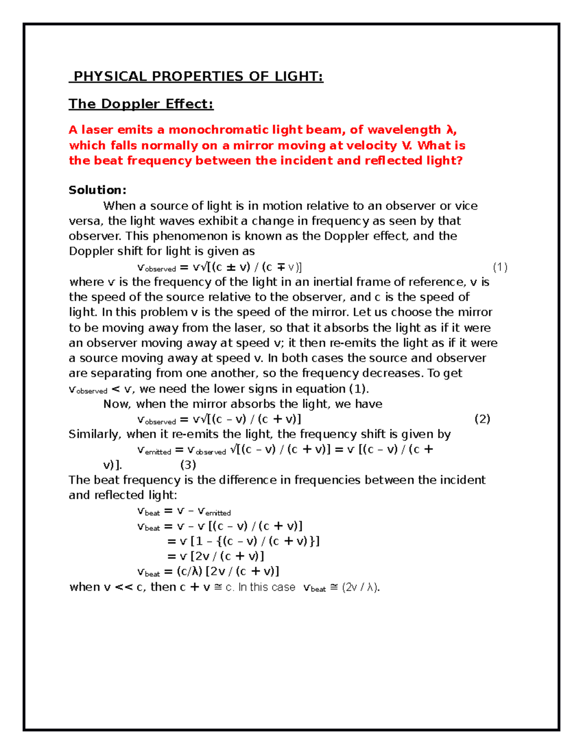 Physical Properties OF Light - PHYSICAL PROPERTIES OF LIGHT: The ...