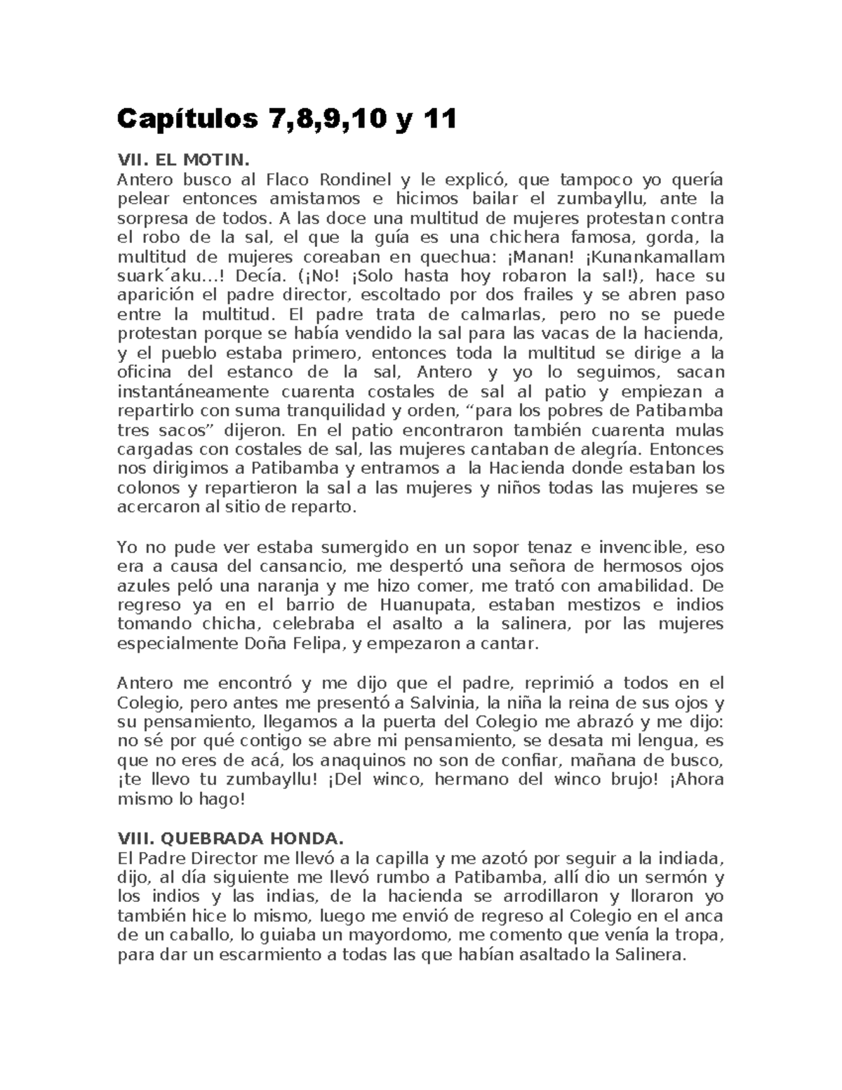 Resumen 7891011 - Capítulos 7,8,9,10 y 11 VII. EL MOTIN. Antero busco ...