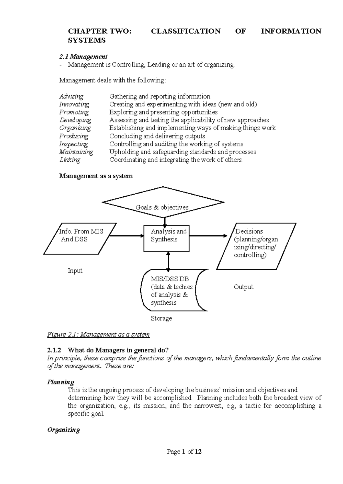 Chapter TWO Classification OF Information Systems - CHAPTER TWO ...