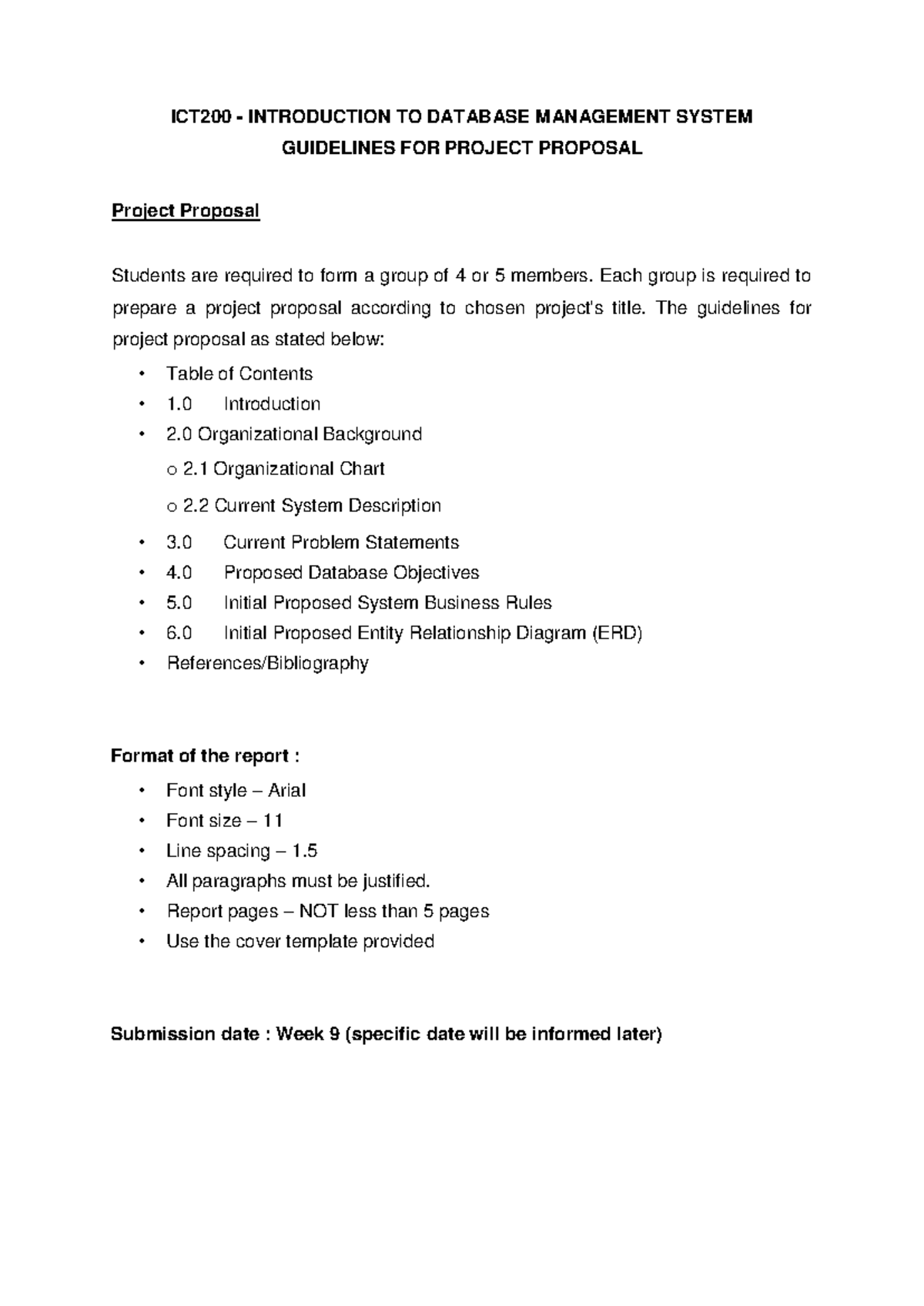 Project Proposal ICT200 - ICT200 - INTRODUCTION TO DATABASE MANAGEMENT SYSTEM GUIDELINES FOR ...