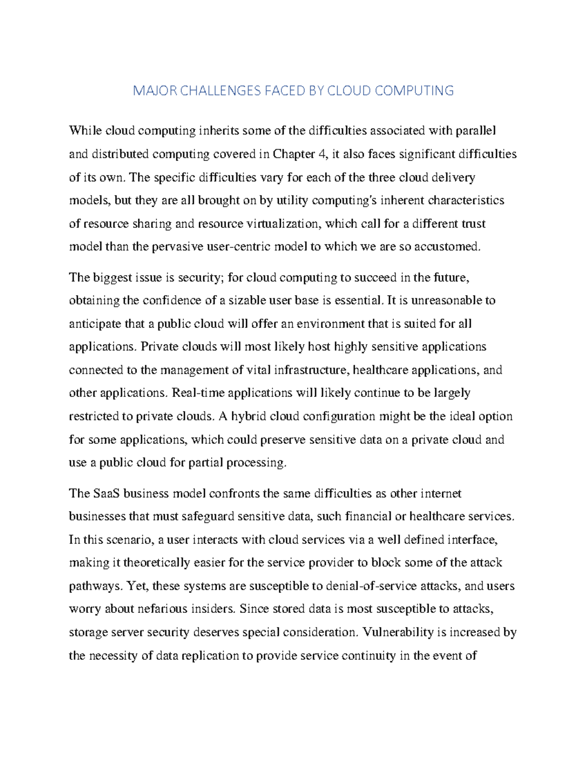 Major Challenges Faced BY Cloud Computing - MAJOR CHALLENGES FACED BY ...