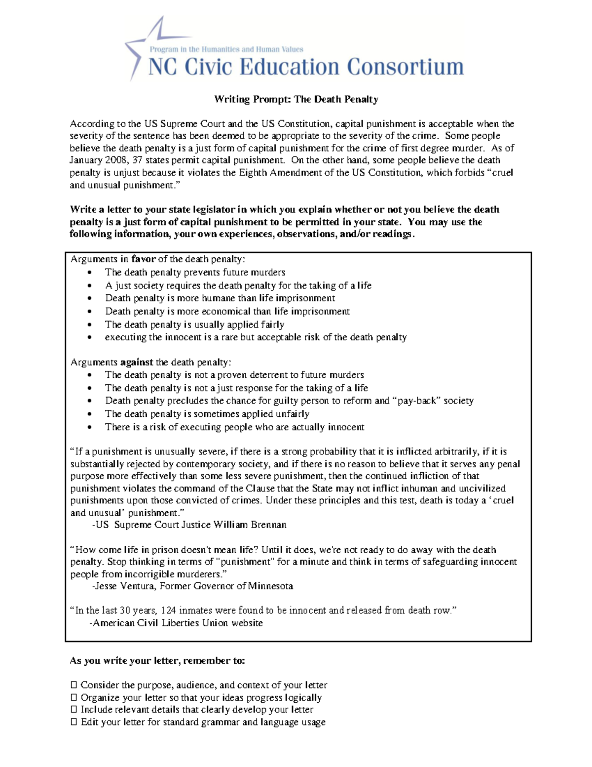 Death Penalty Prompt - For School - Writing Prompt: The Death Penalty ...