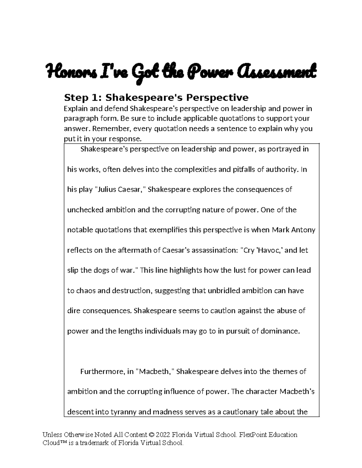 05.07 Honors I've Got the Power - Honors I've Got the Power Assessment ...