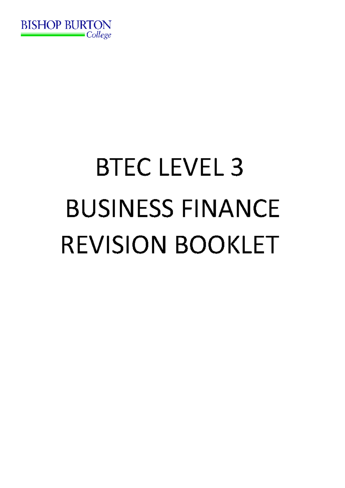 Business Finance revision booklet - BTEC LEVEL 3 BUSINESS FINANCE ...