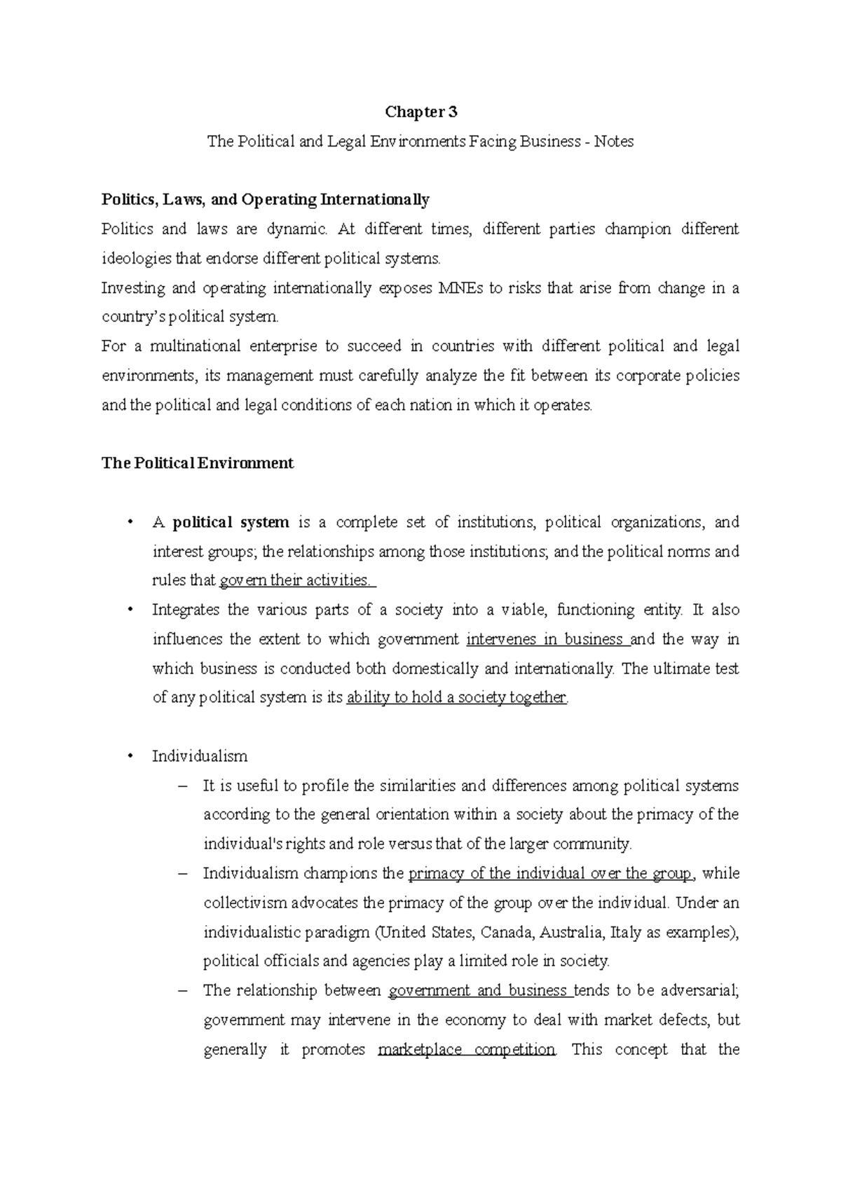 Chapter 3 The Political and Legal Environments Facing Business - At ...