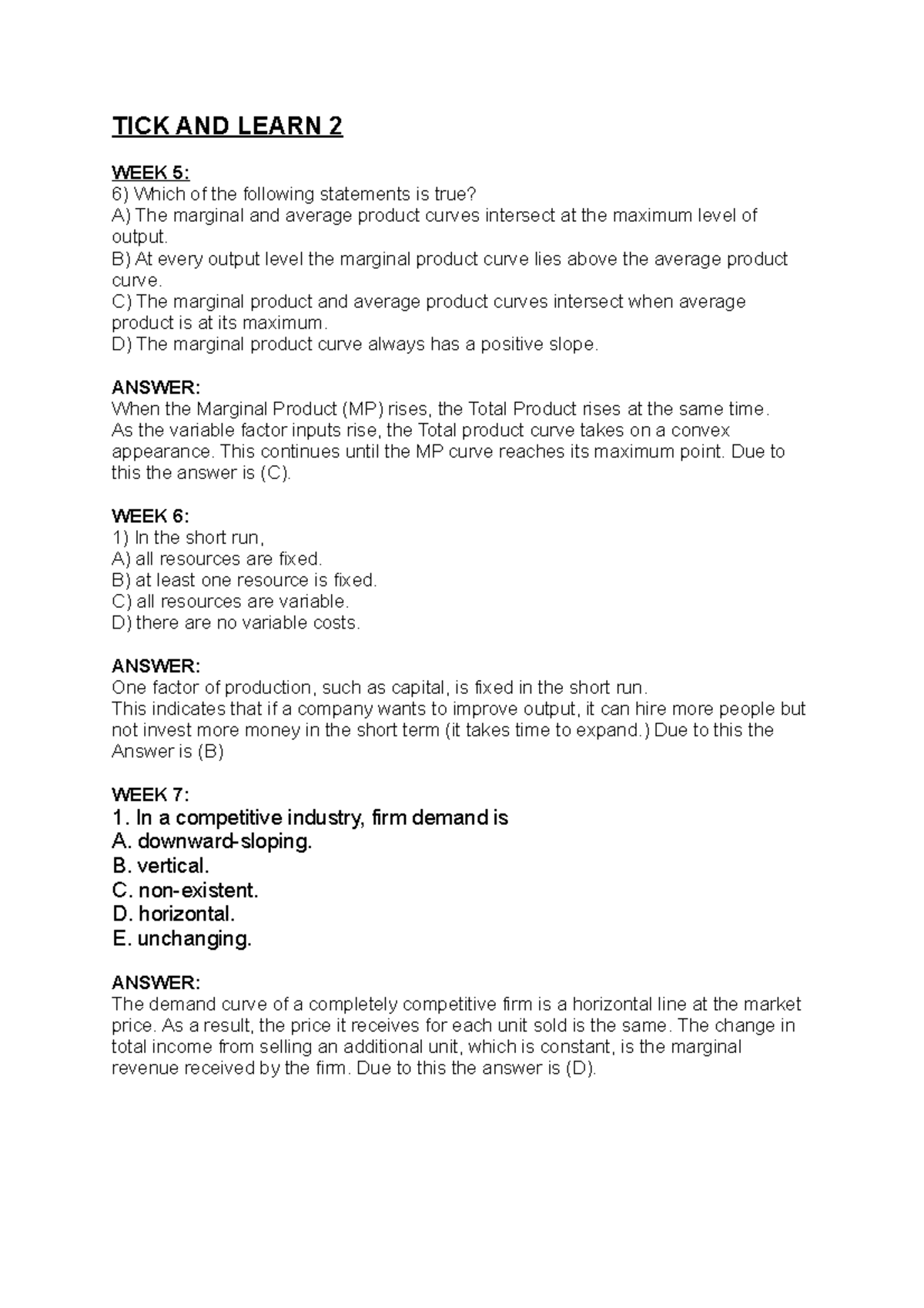 TICK AND Learn 2 - TICK AND LEARN 2 WEEK 5: Which of the following ...