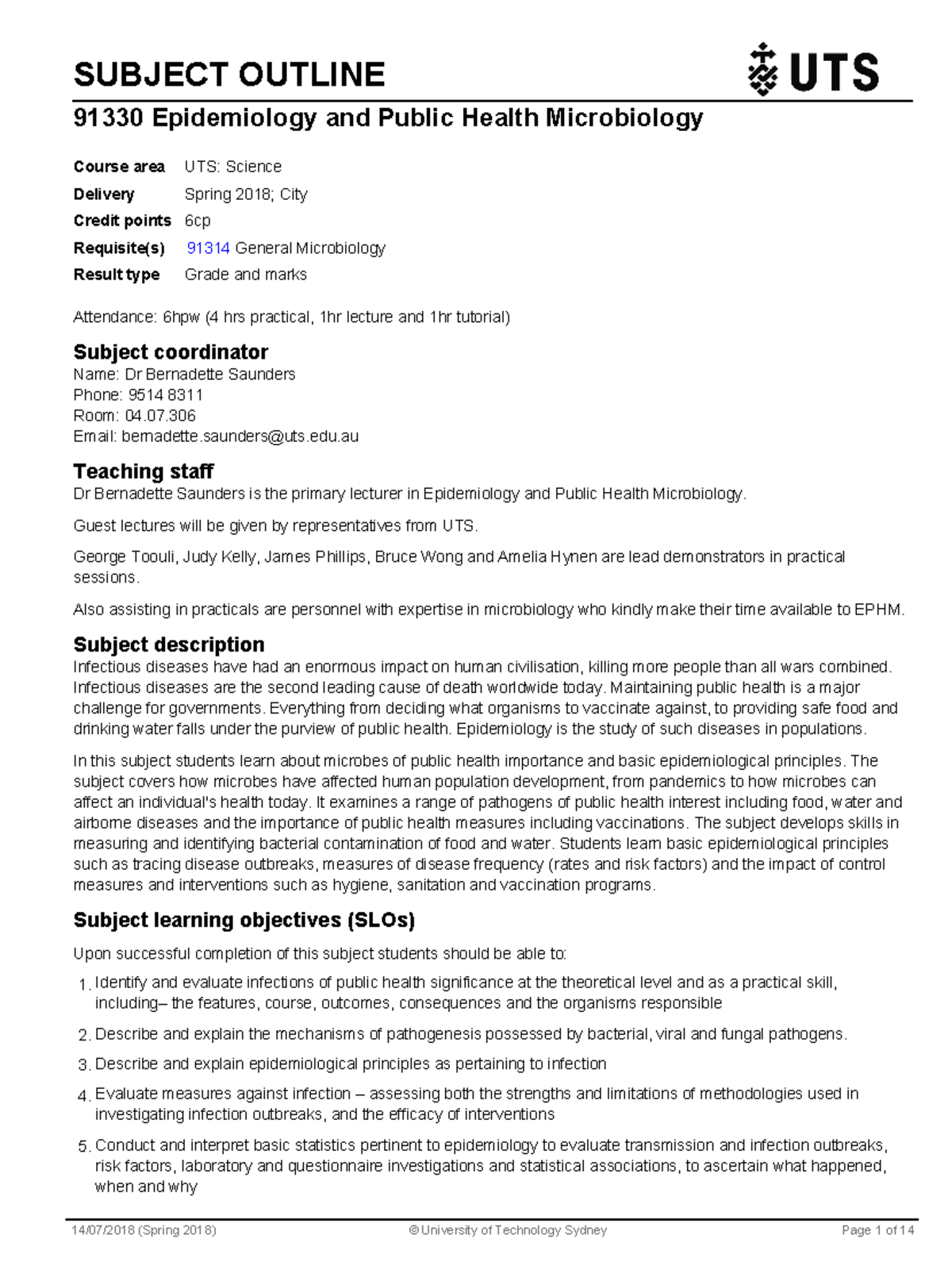 subject outline - SUBJECT OUTLINE 91330 Epidemiology and Public Health ...