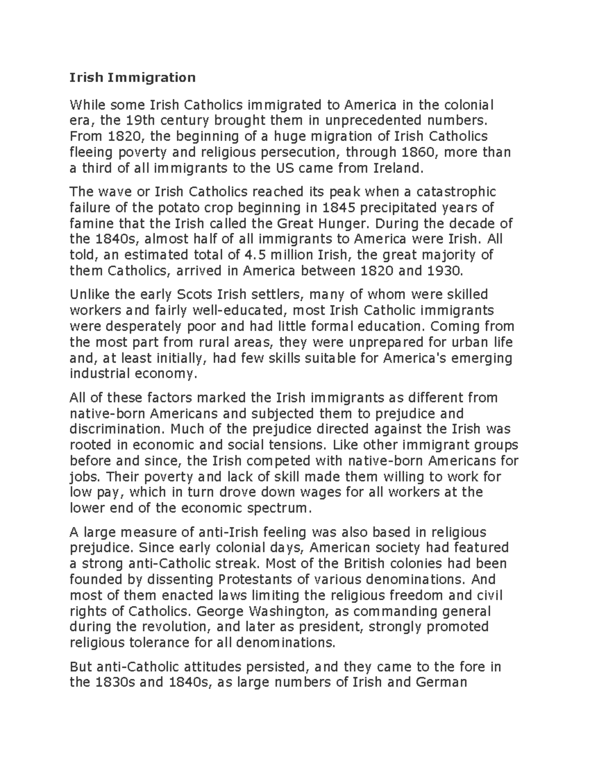 Irish Immigration - Irish Immigration While some Irish Catholics ...