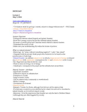 ERTH2415 Outline 2023 - SYLLABUS - ERTH 2415: Natural Disasters Canada ...