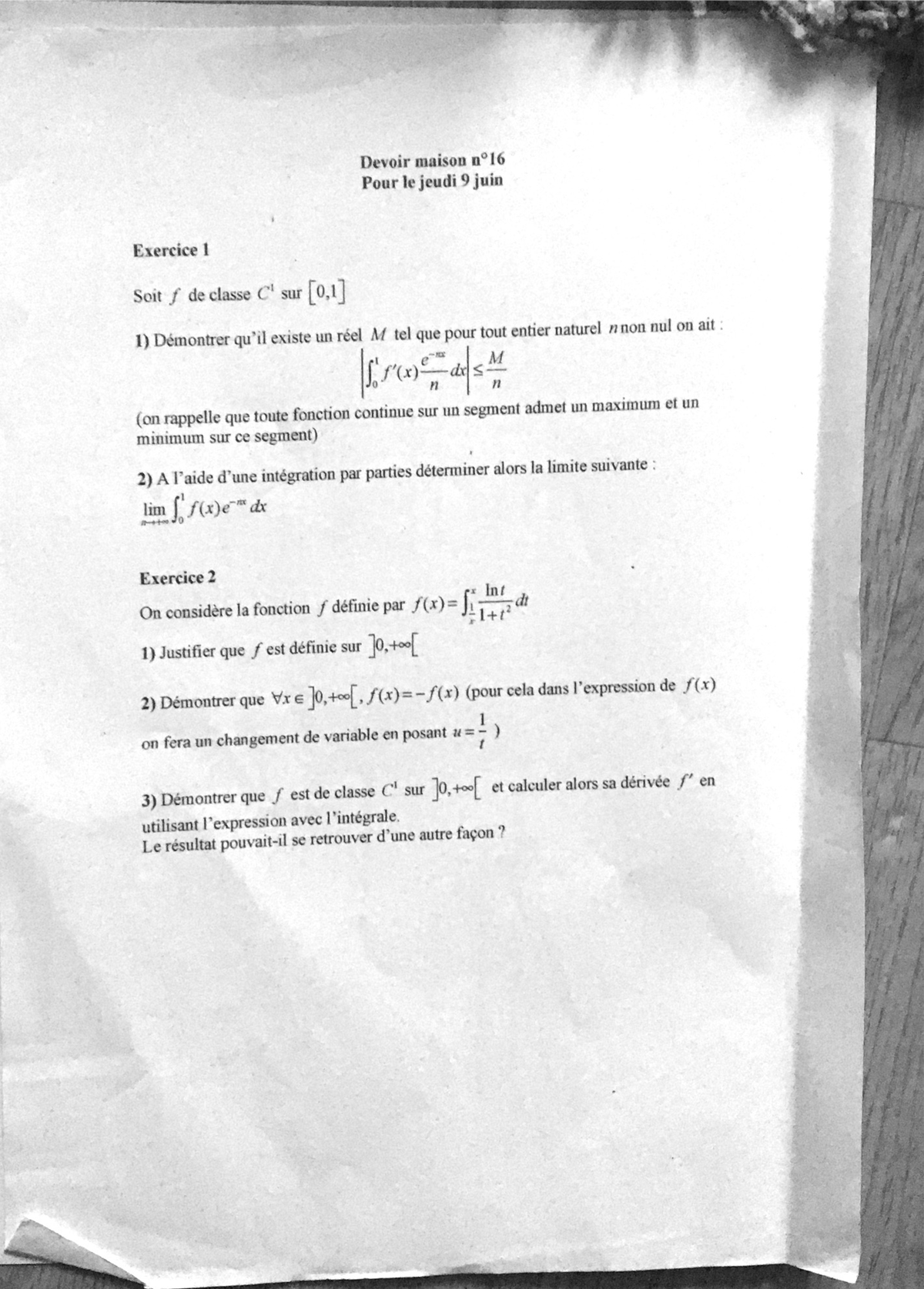 Dm 16 - Ce document est un sujet de devoir maison avec sa correction. - Mathématique - Studocu