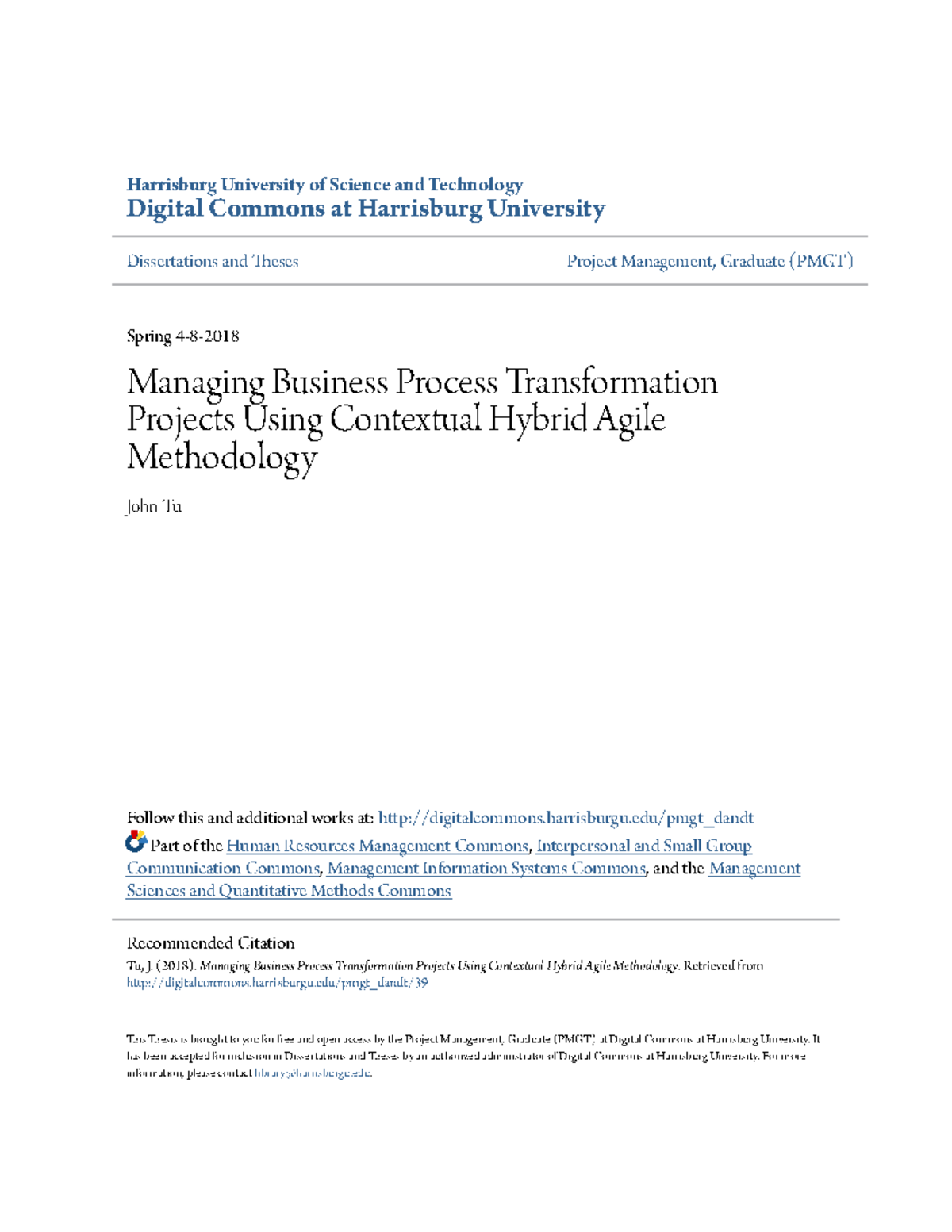 Managing Business Process Transformation Projects Using Contextua - Harrisburg University of ...